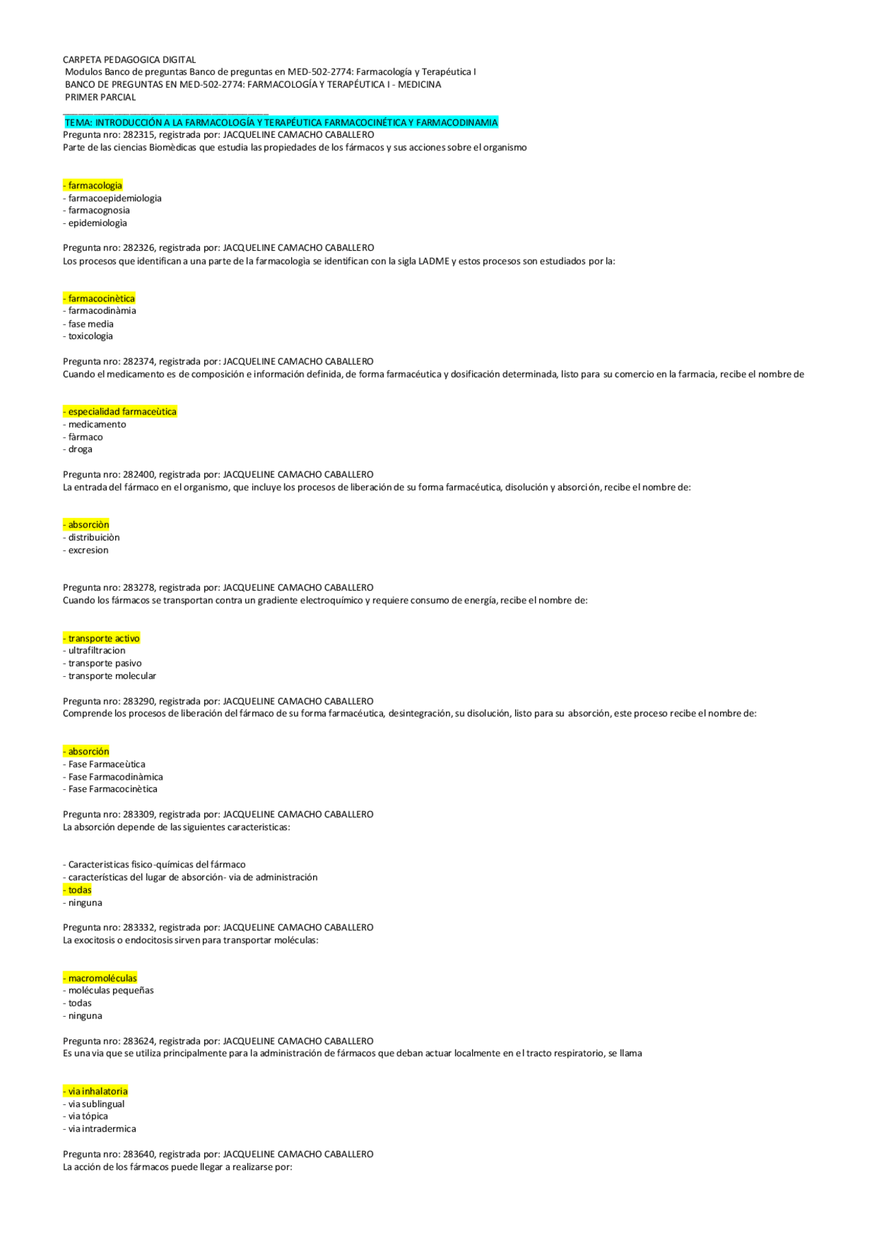 BANCO DE PREGUNTAS UDABOL | Exámenes de Medicina | Docsity