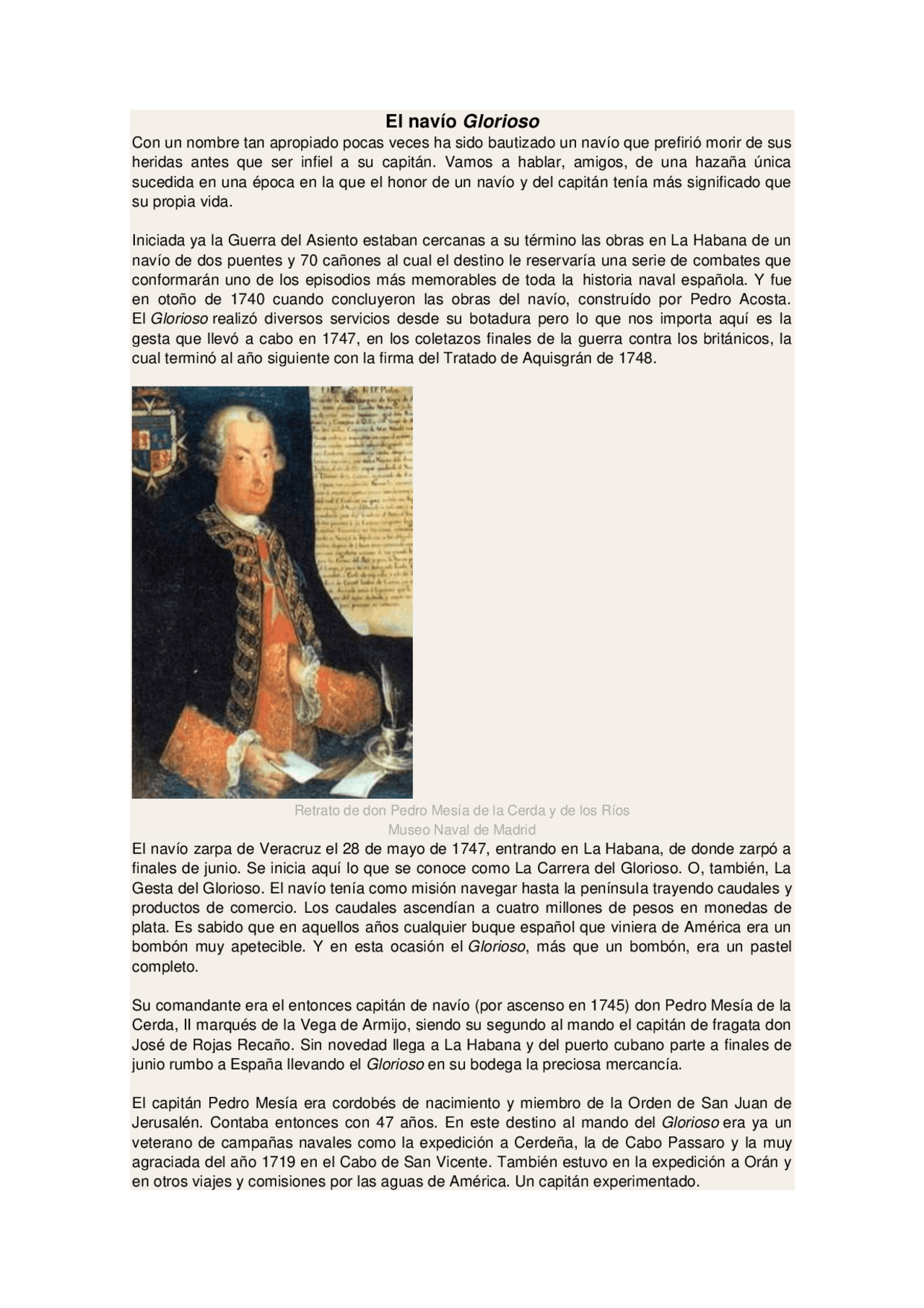 El navío español Glorioso - Docsity