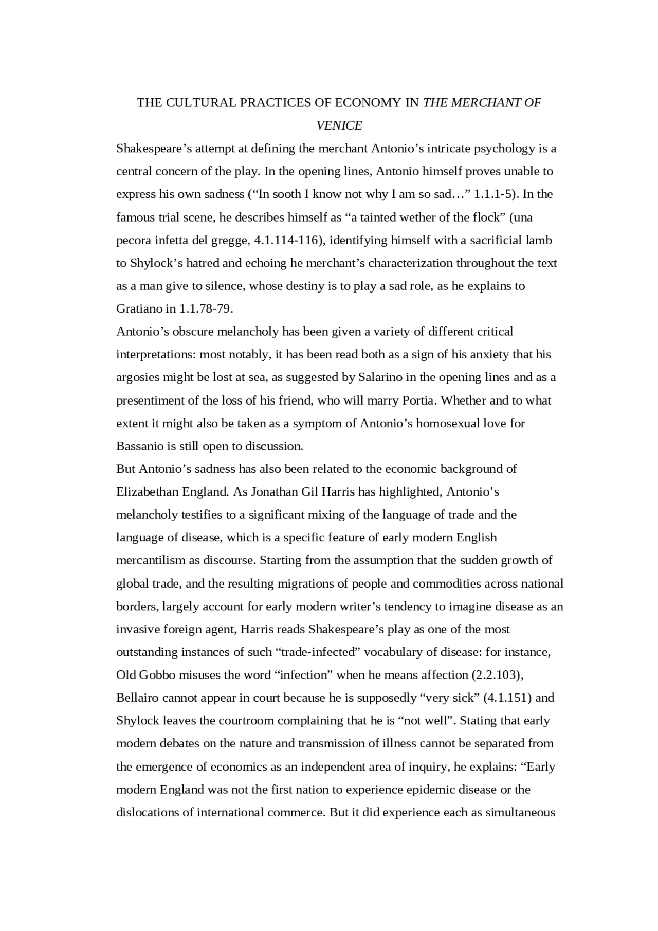 The Cultural Practices Of Economy In The Merchant Of Venice - analisi ...