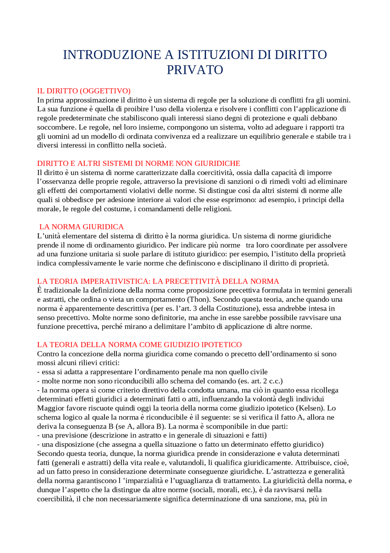 Istituzioni Di Diritto Privato I Appunti Introduttivi Del Primo