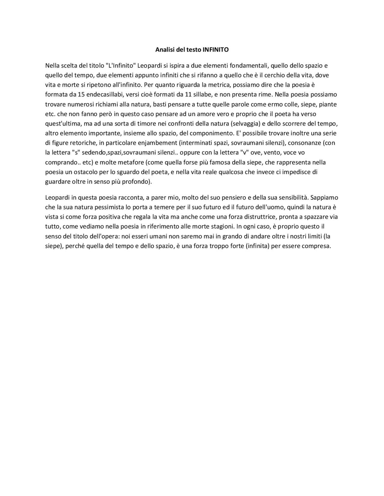 Analisi Del Testo Infinito Di Leopardi Docsity