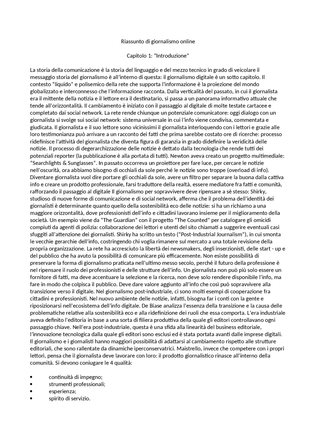 Riassunto Giornalismo Online Docsity