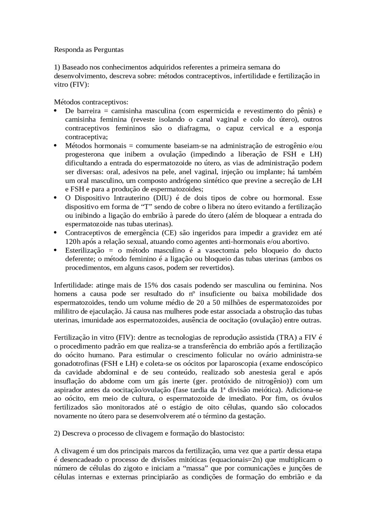 Gametogênese E Métodos Contraceptivos Docsity