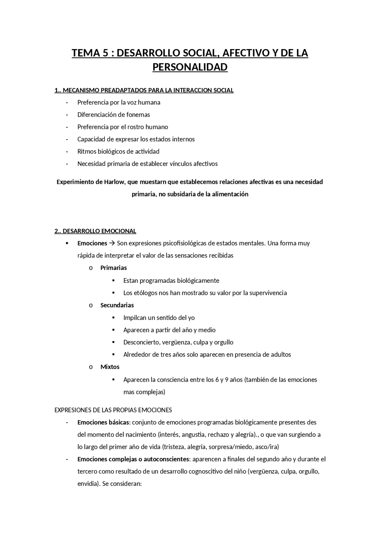Tema 5 De Desenvolupament A La Infancia Docsity