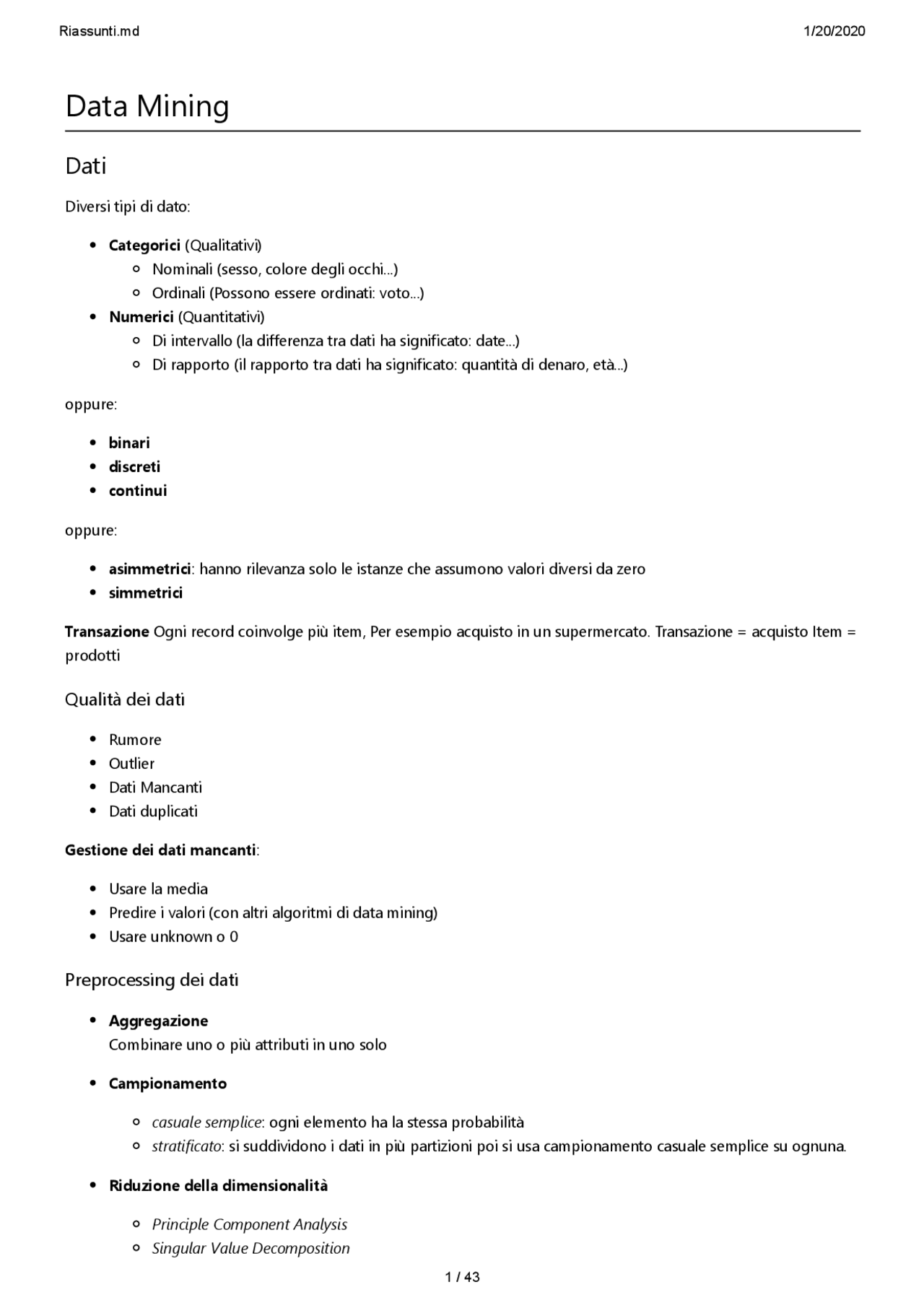 Data Mining Appunti E Riassunti Slide Docsity