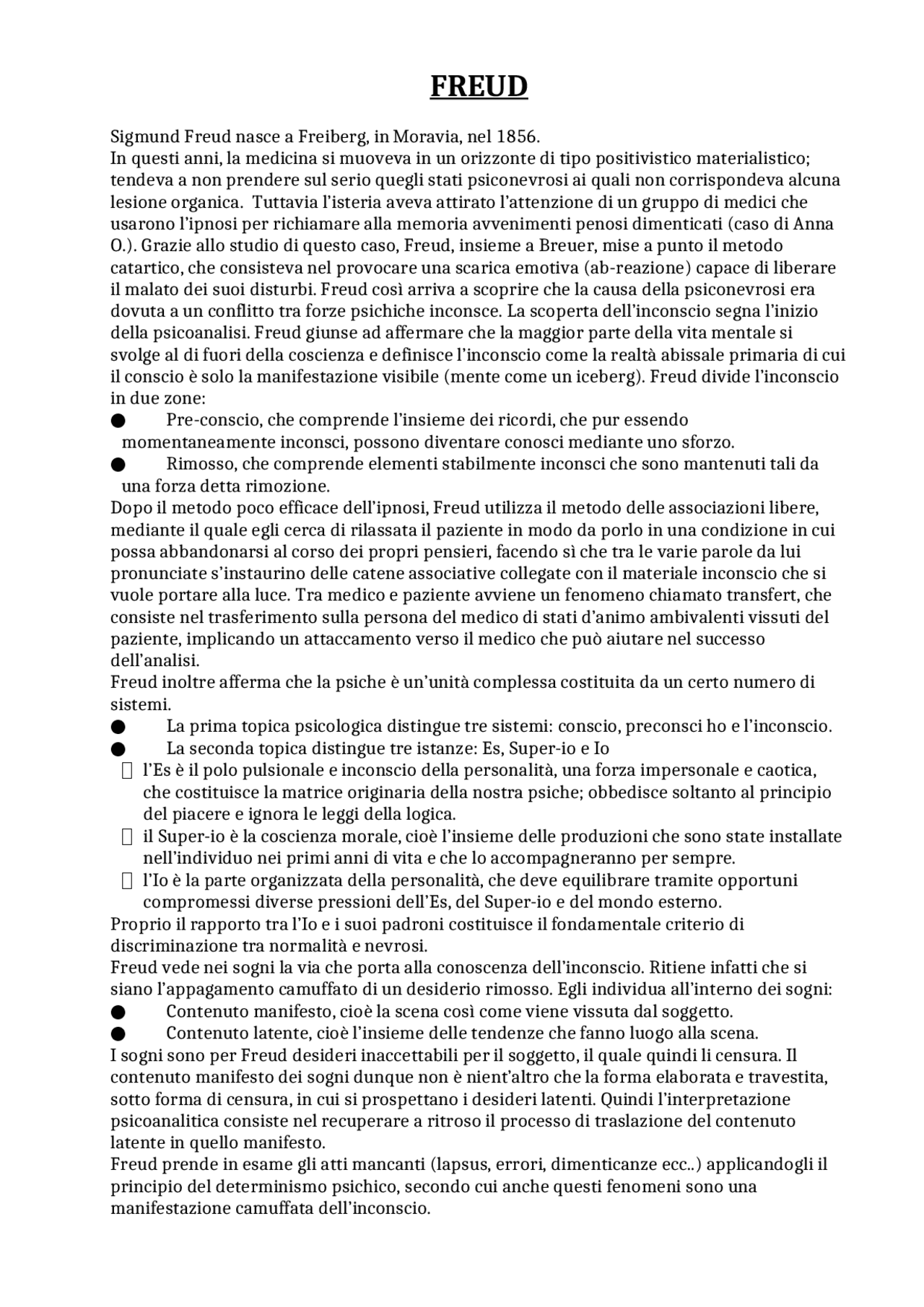Riassunto Di Freud Per Il Liceo Docsity