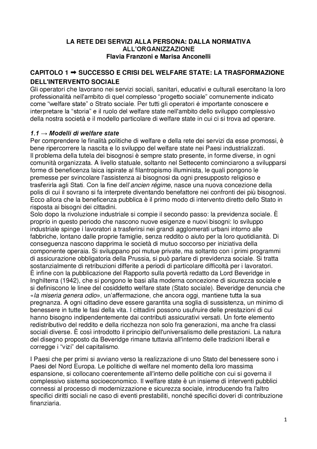 La Rete Dei Servizi Alla Persona Docsity