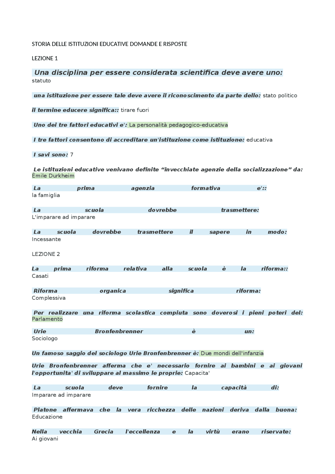 Storia Delle Istituzioni Educative Docsity