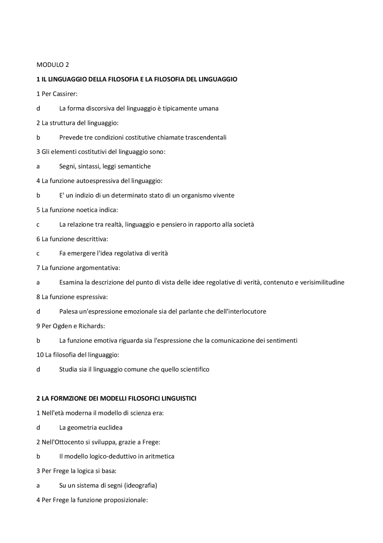 Test Modulo2 Filosofia Della Comunicazione E Del Linguaggio Docsity