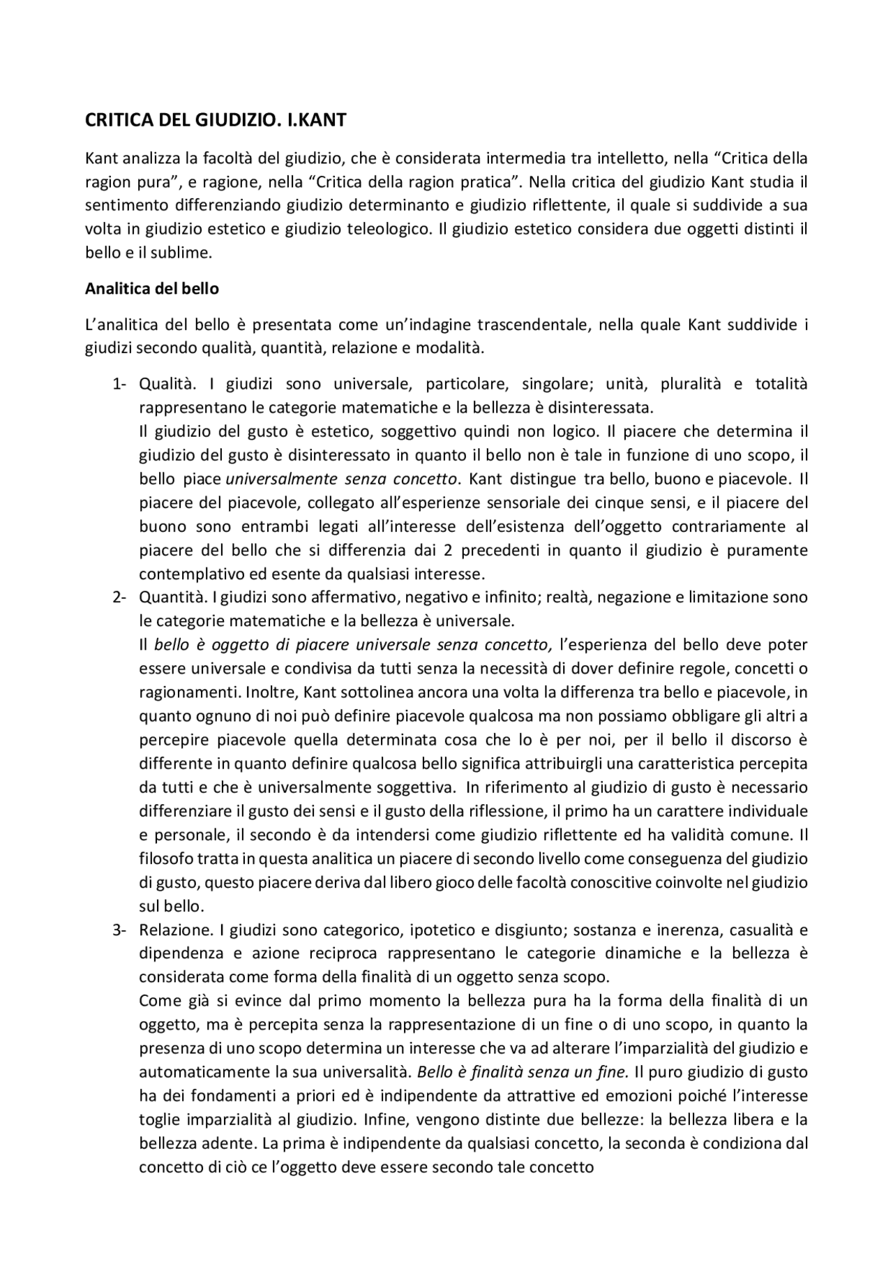Critica Del Giudizio Kant Docsity