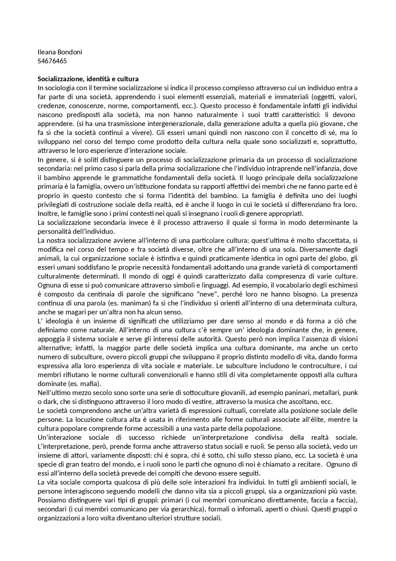 Socializzazione E Identità Docsity
