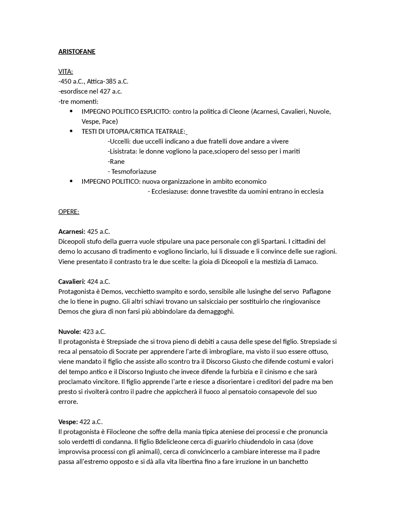 Aristofane Vita E Opere Docsity