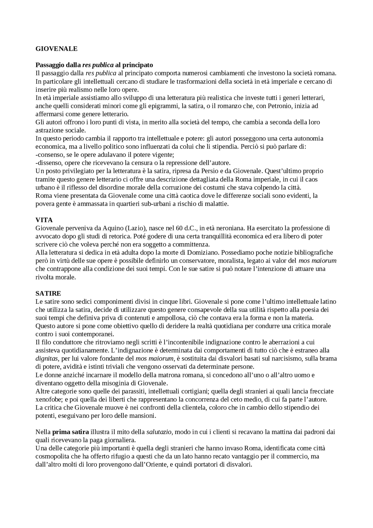 Giovenale Vita E Opere Docsity