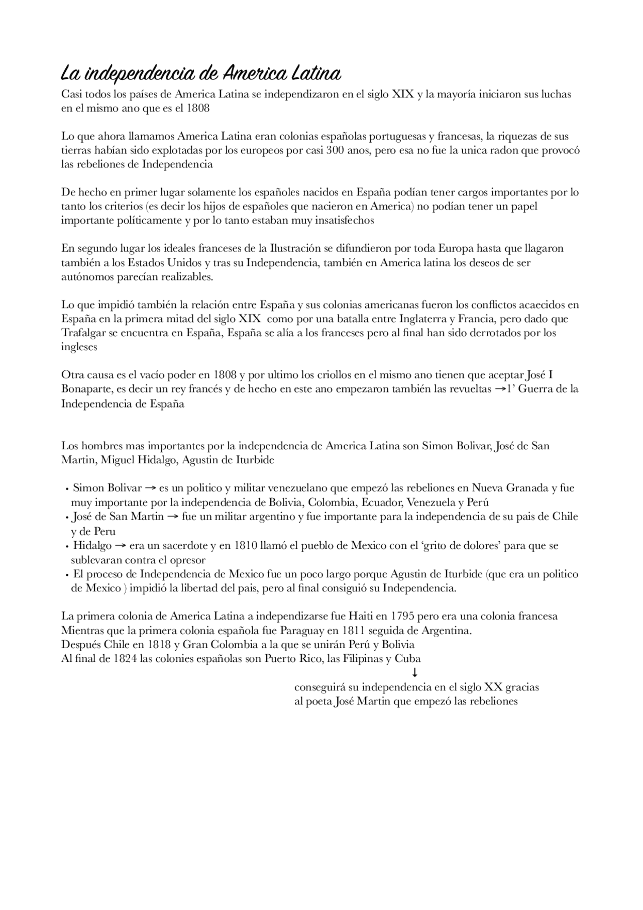 La independencia de America Latina - Docsity