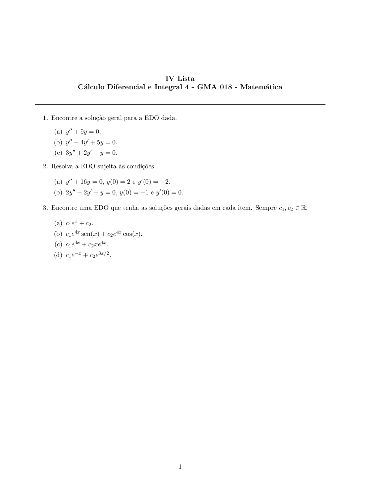 LISTA EDO DE SEGUNDA ORDEM - Docsity