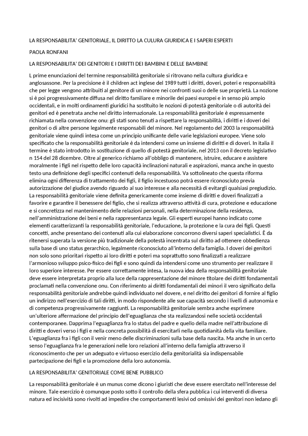Riassunto Responsabilità Genitoriale Docsity