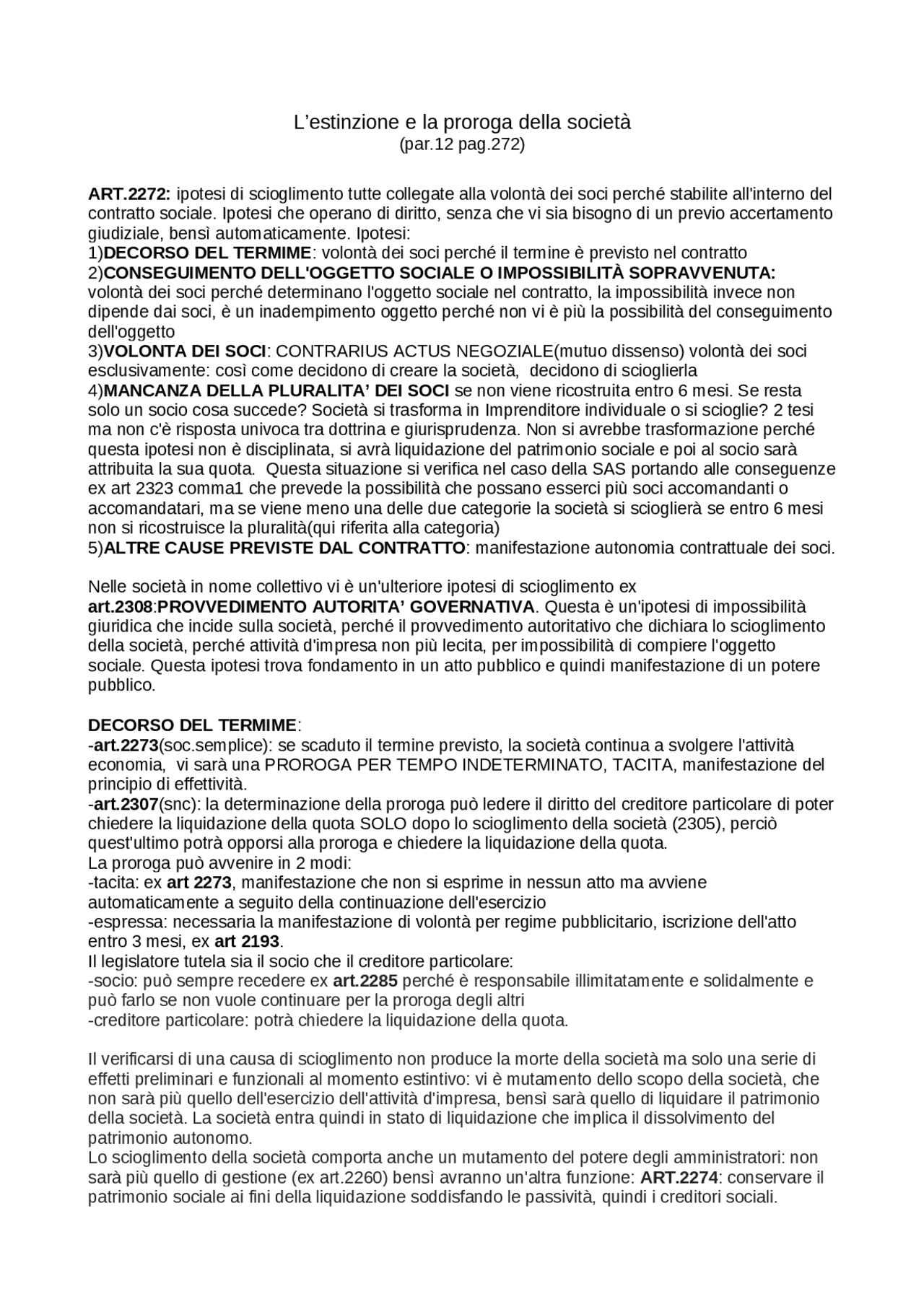 Scioglimento E Proroga Società Di Persone Docsity