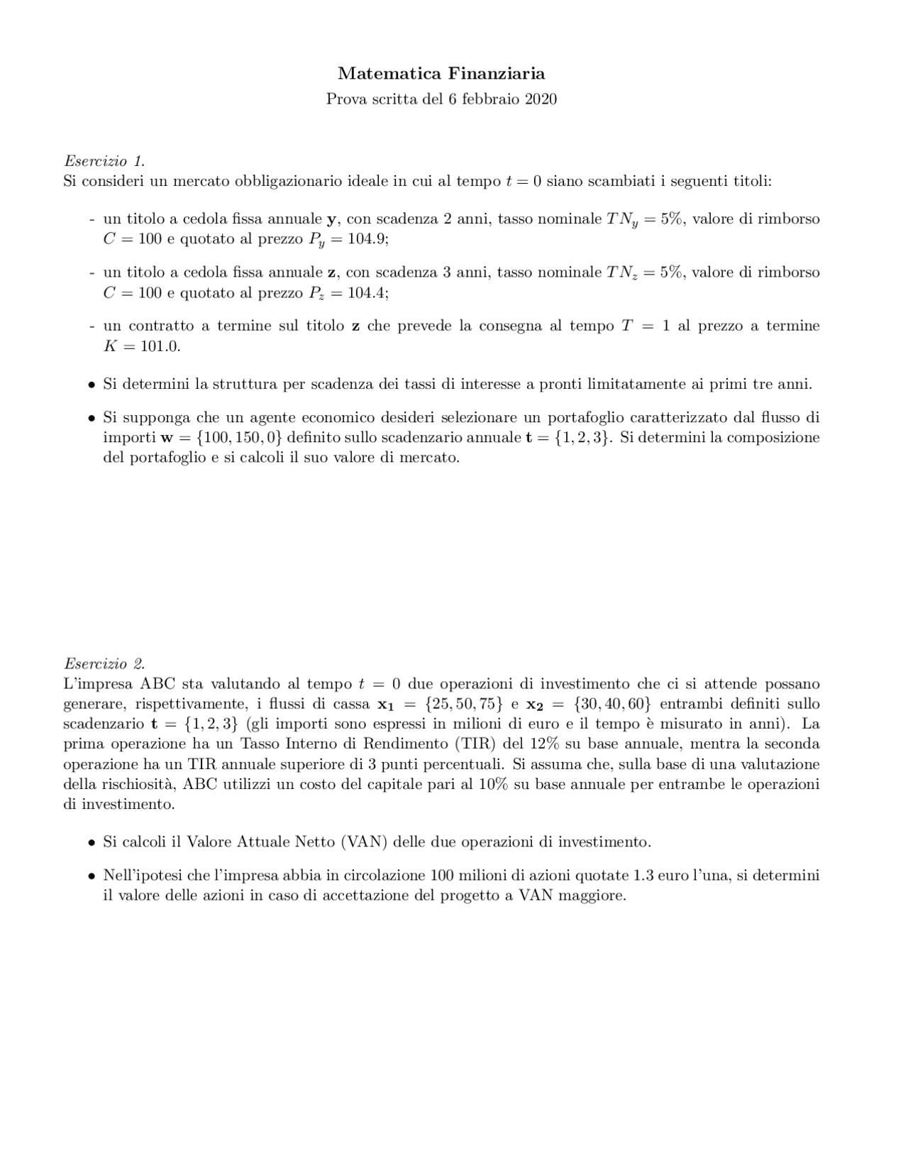 Matematica finanziaria - Docsity