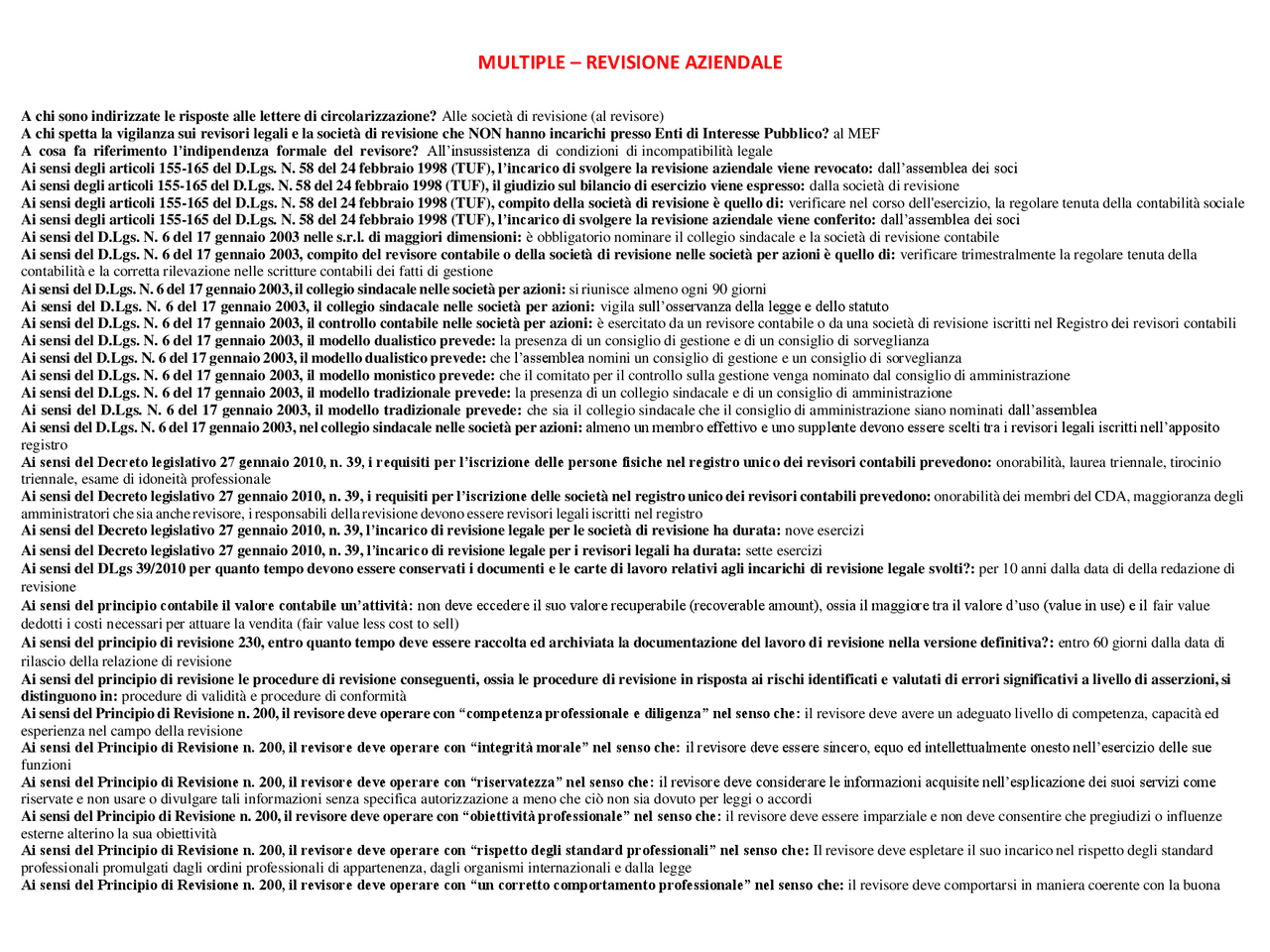 Test Revisione Aziendale Docsity