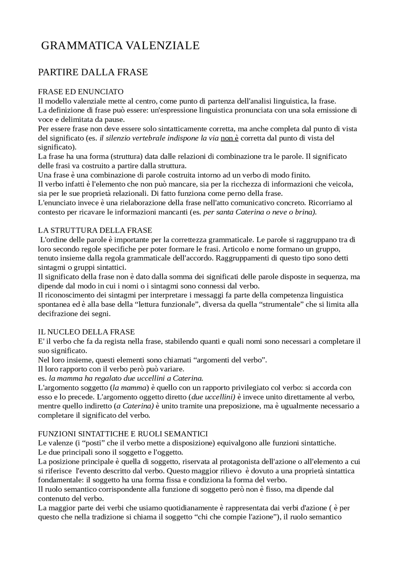 Grammatica Valenziale Docsity