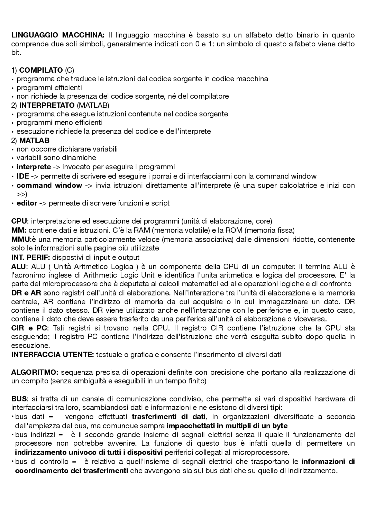 Teoria Informatica C E Matlab Docsity