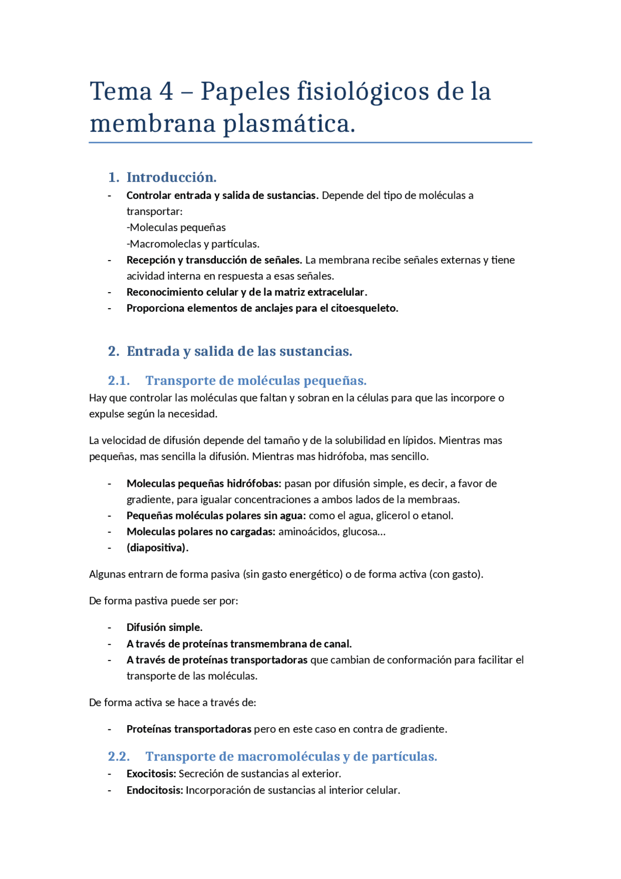 Apuntes Biología Membrana Plasmática Docsity