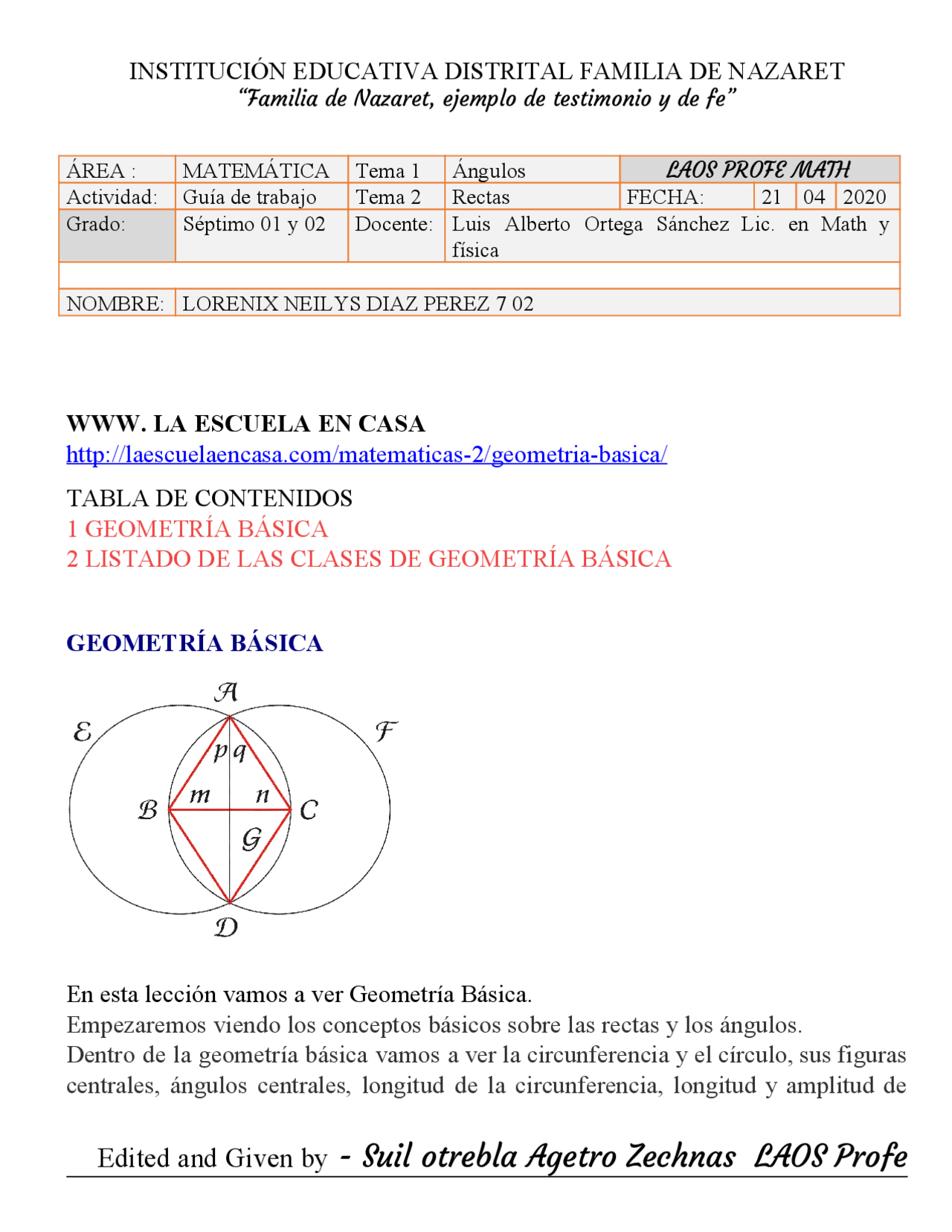 Angulos y rectas taller resuelto 7 grado | Ejercicios de Matemáticas ...