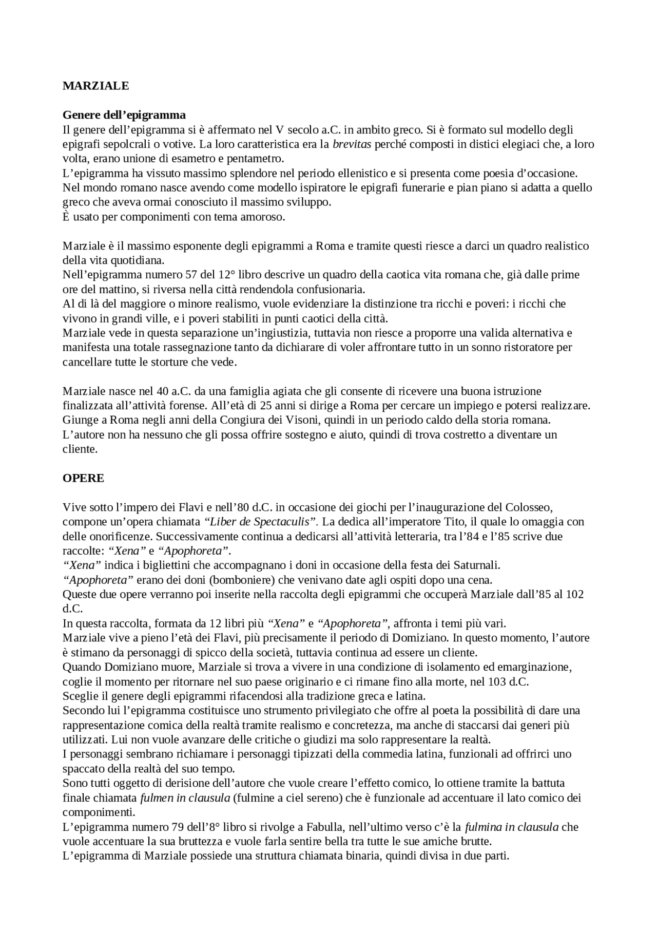 Marziale Vita E Opere Docsity