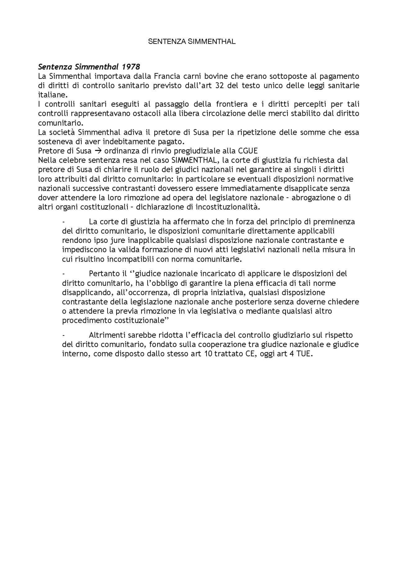 Sintesi Della Sentenza Simmenthal Docsity