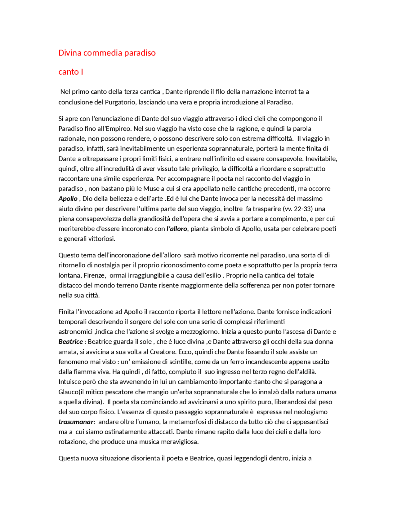 Canti Paradiso Divina Commedia Docsity