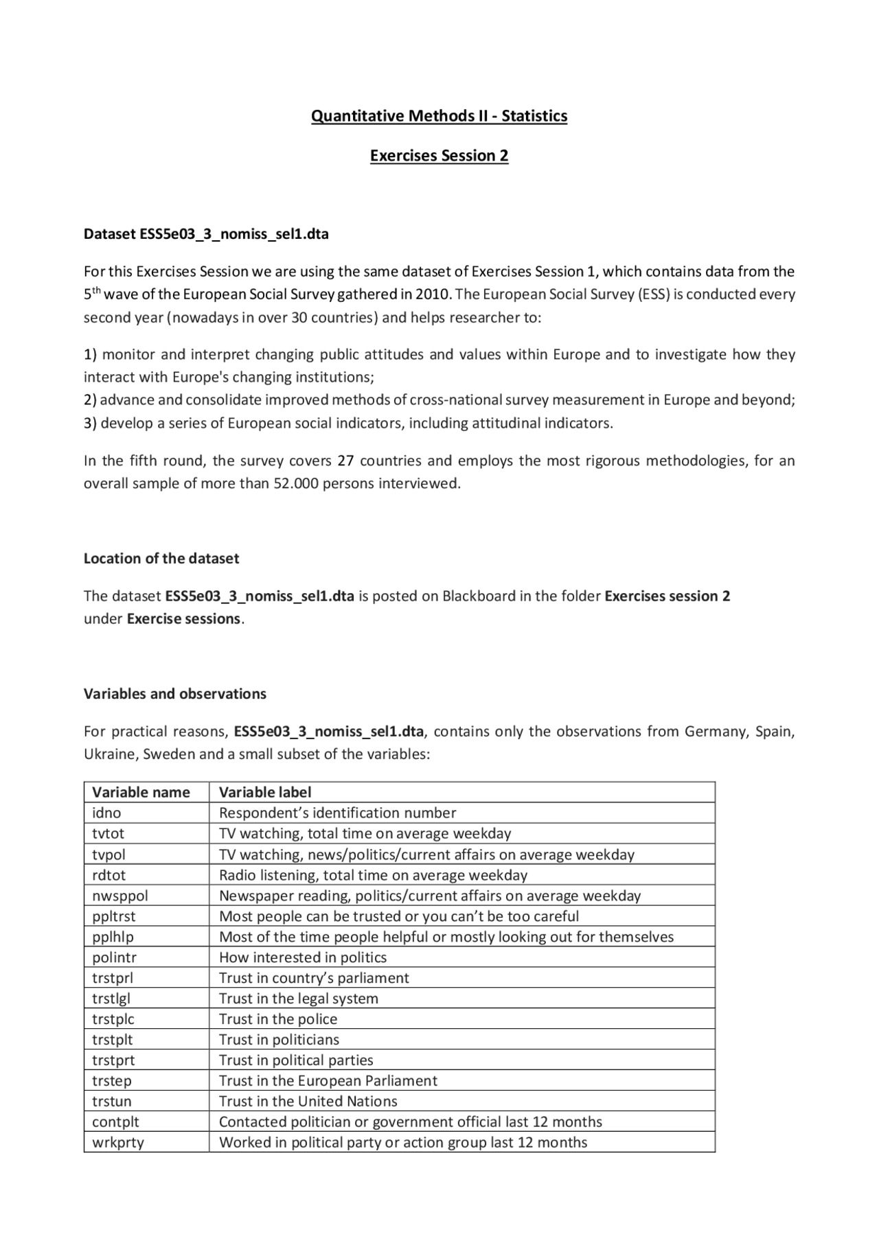 Statistics Exercises Docsity