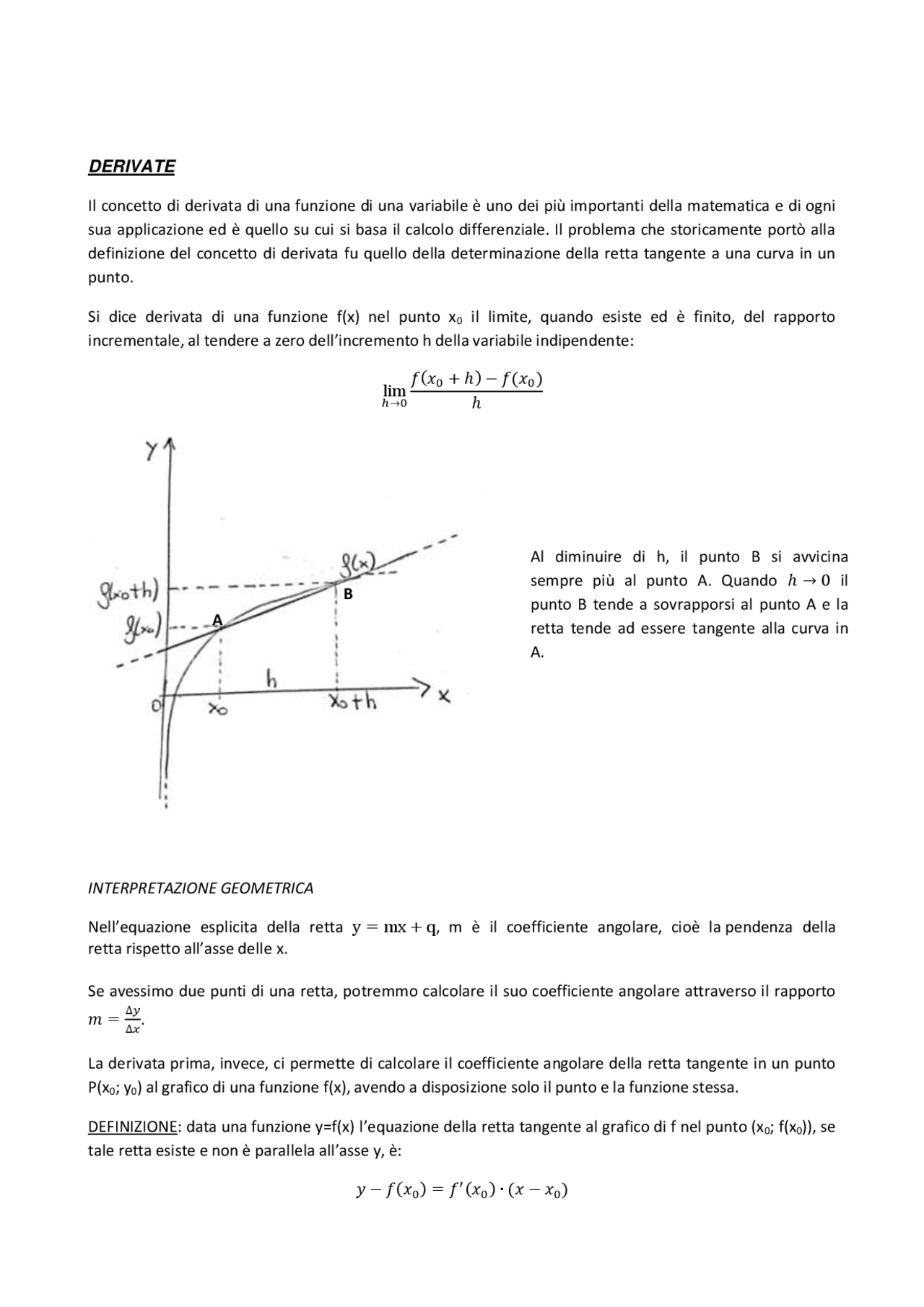 Breve relazione su derivate e integrali indefiniti - Docsity