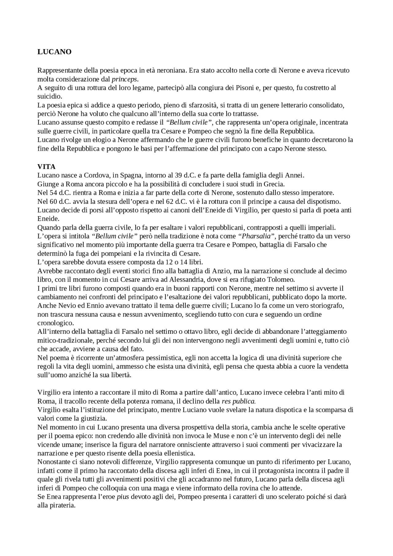 Lucano Vita E Opere Docsity