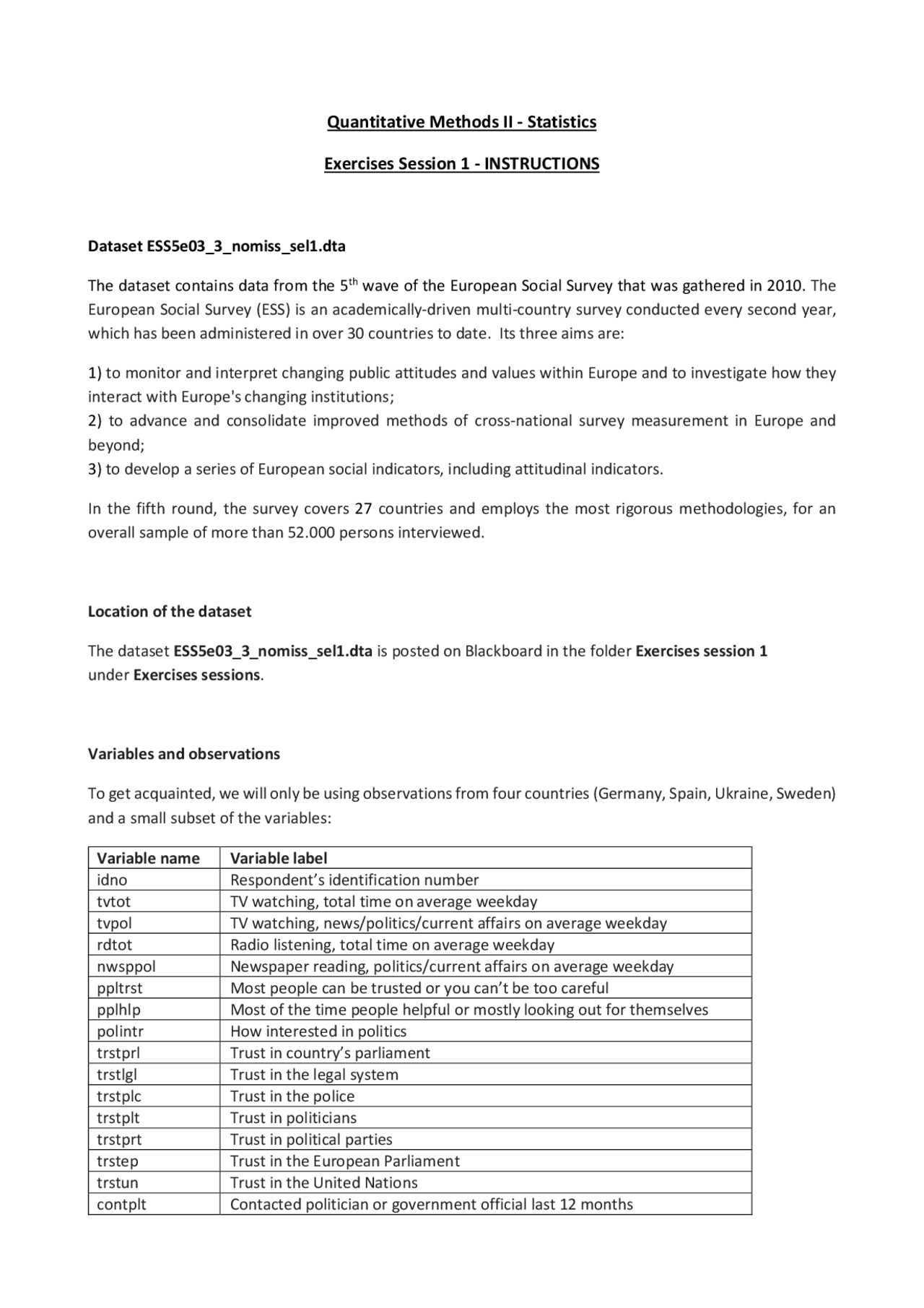 Statistics Exercises And Theory Docsity