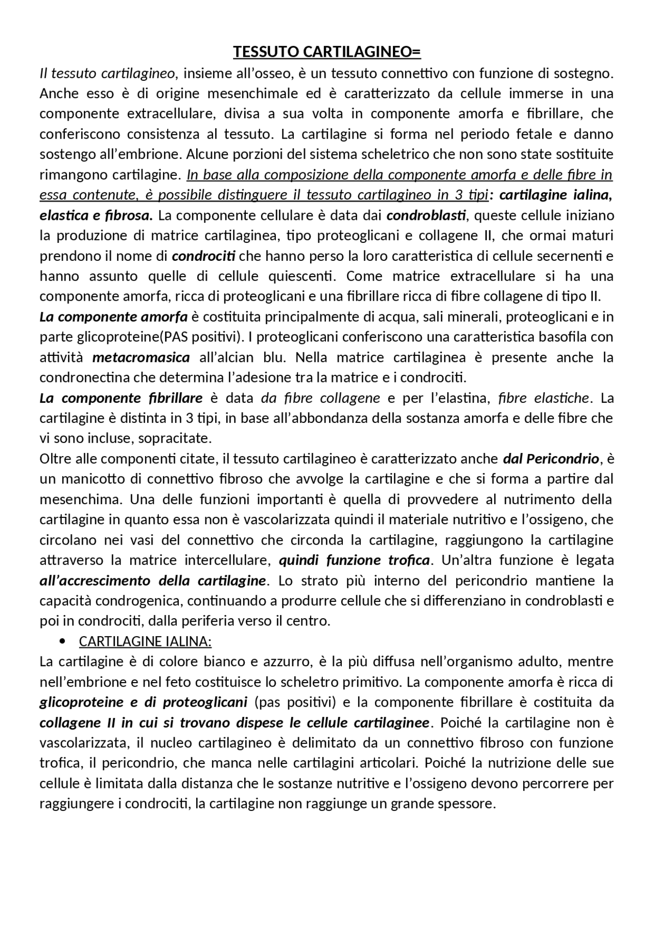 Appunti E Riassunto Del Libro Del Tessuto Cartilagineo Docsity