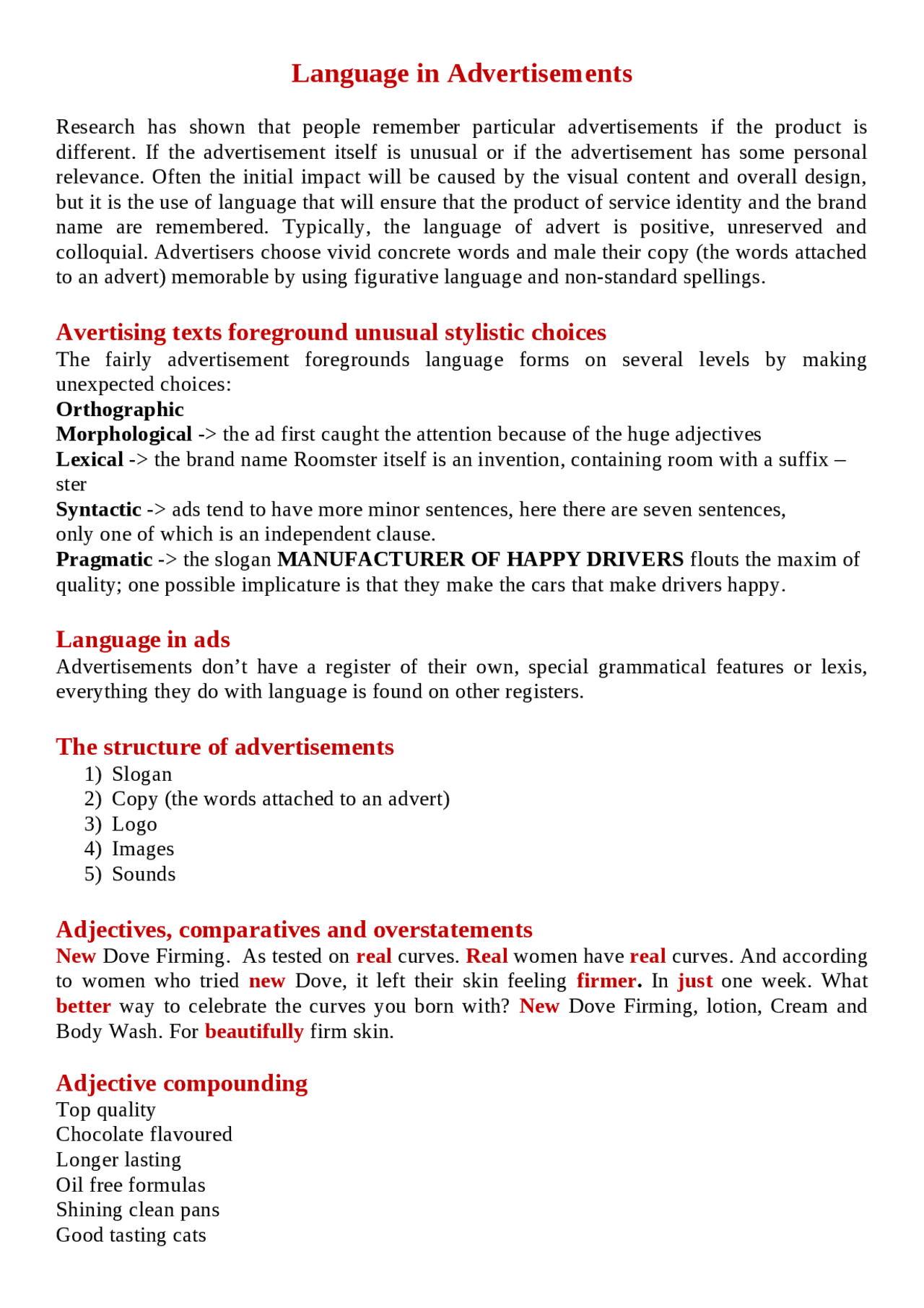 Language in Advertisements - Docsity