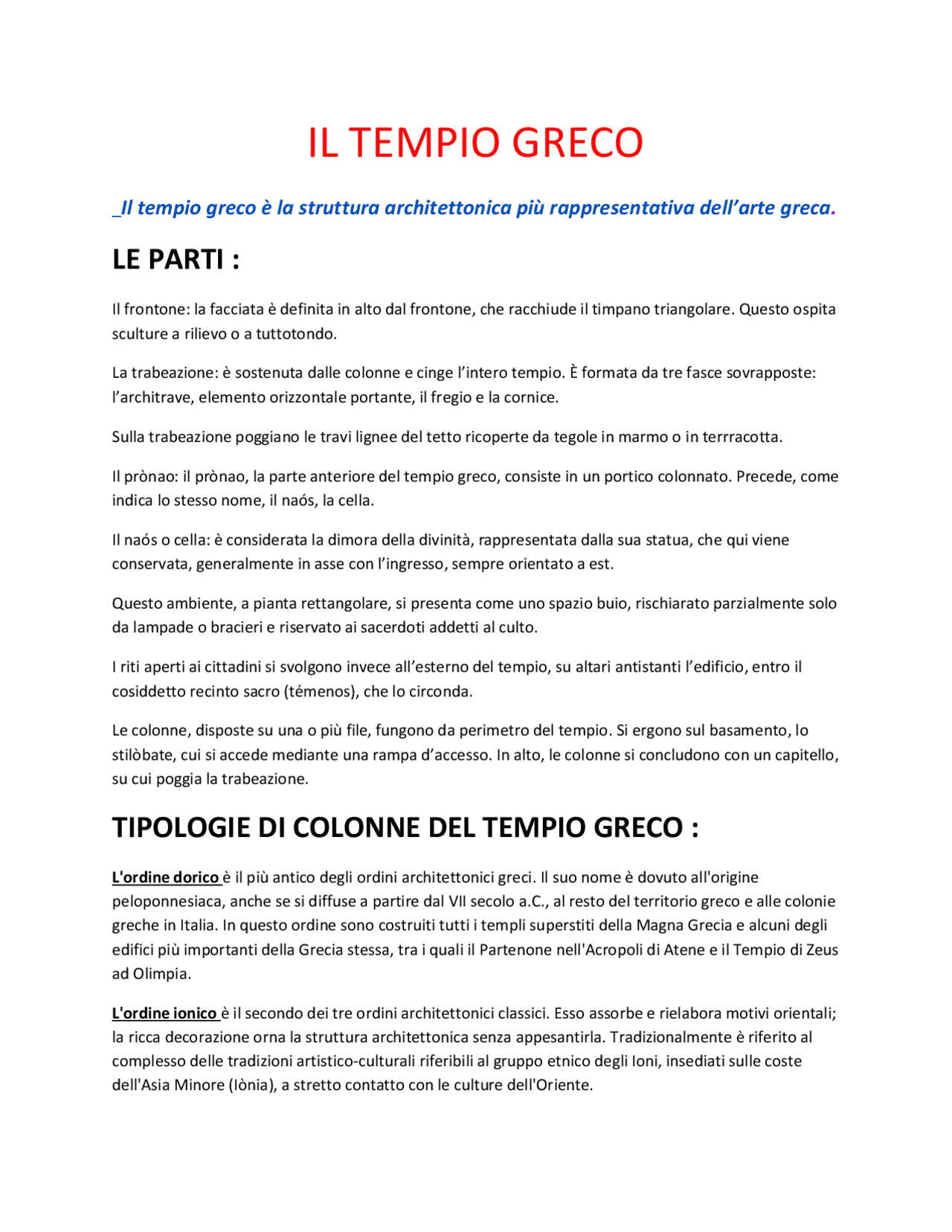 Tempio greco - Docsity