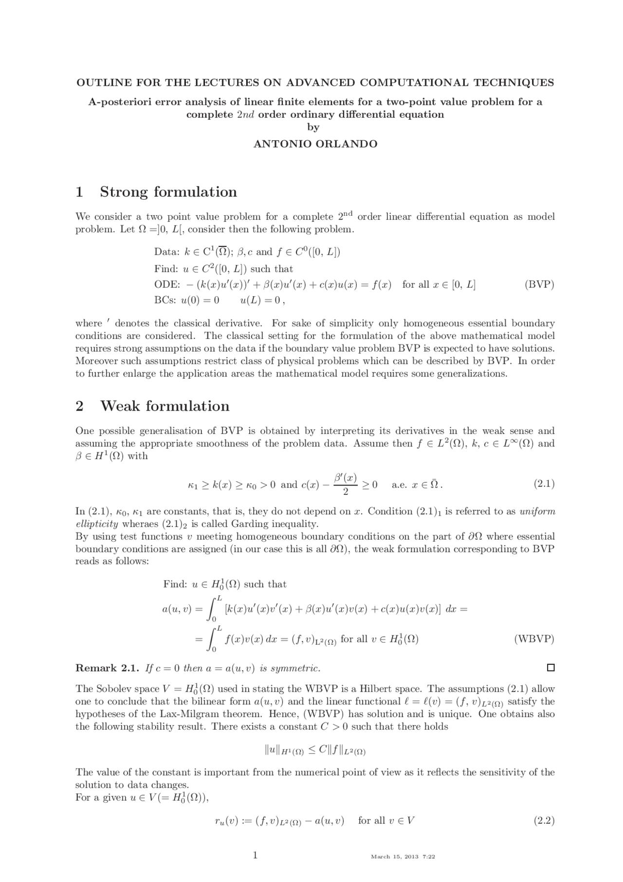 A Posteriori Error Analysis Of Linear Finite Elements For A Two Point