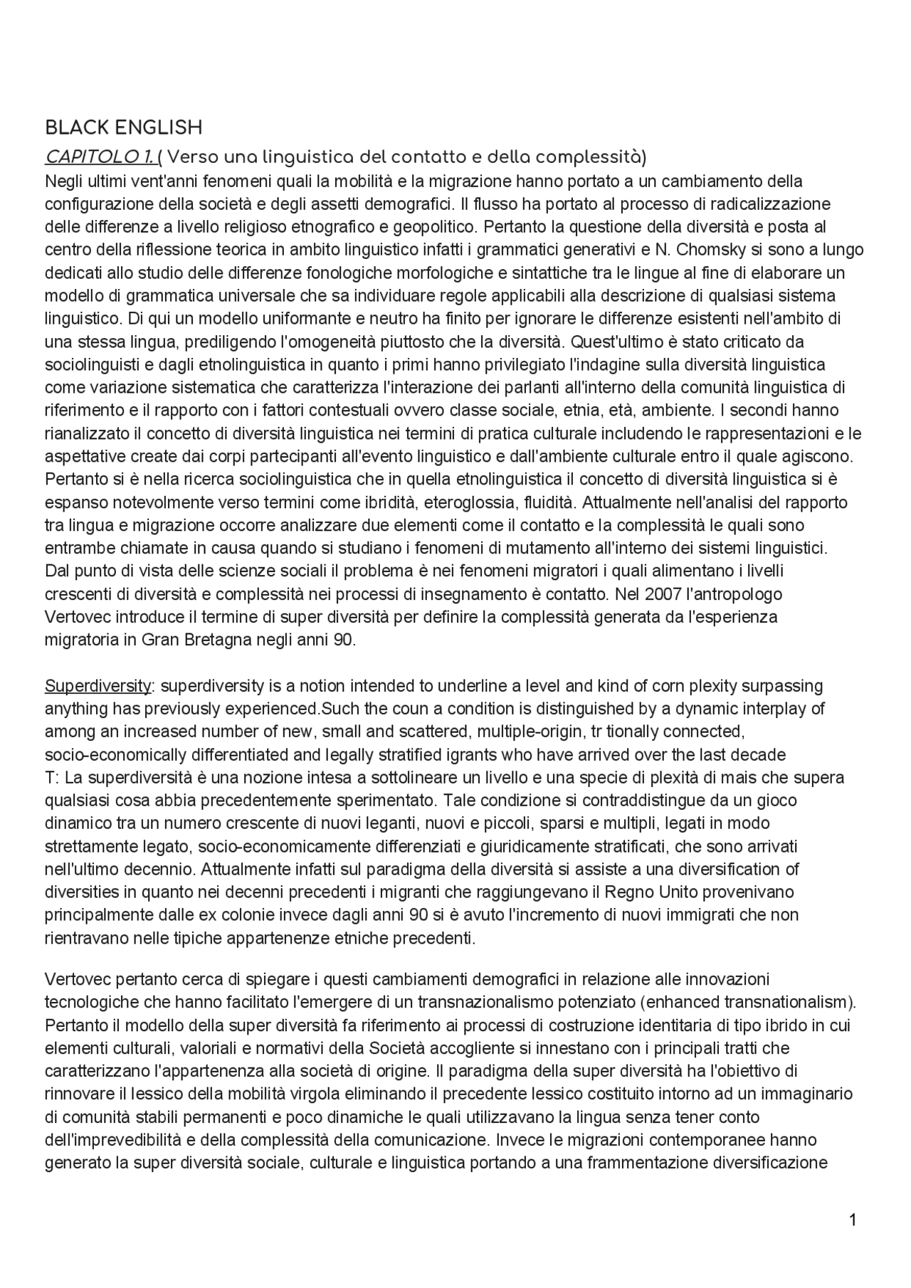 Black English Riassunto Sintesi Del Corso Di Lingua Inglese Docsity