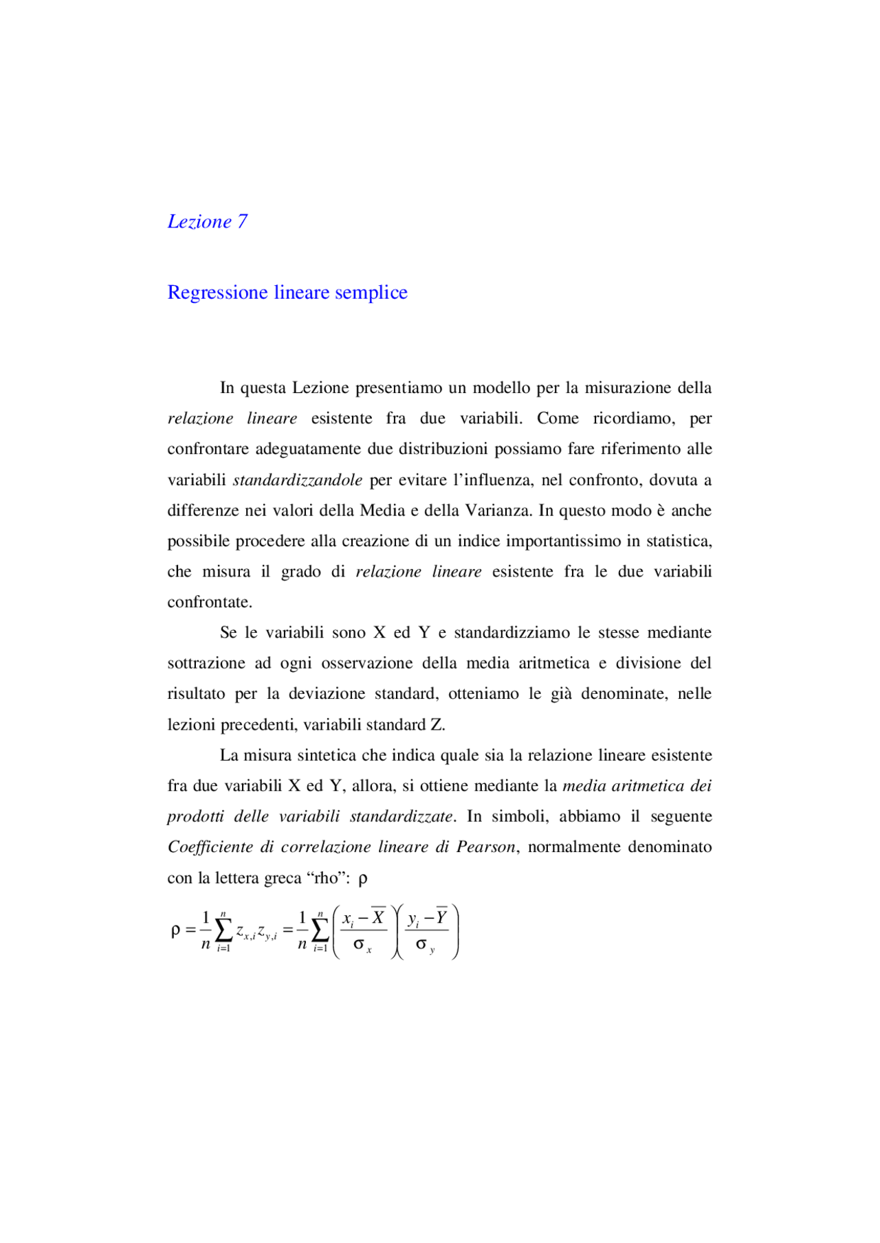 Regressione Lineare Semplice Dispense Di Statistica Docsity