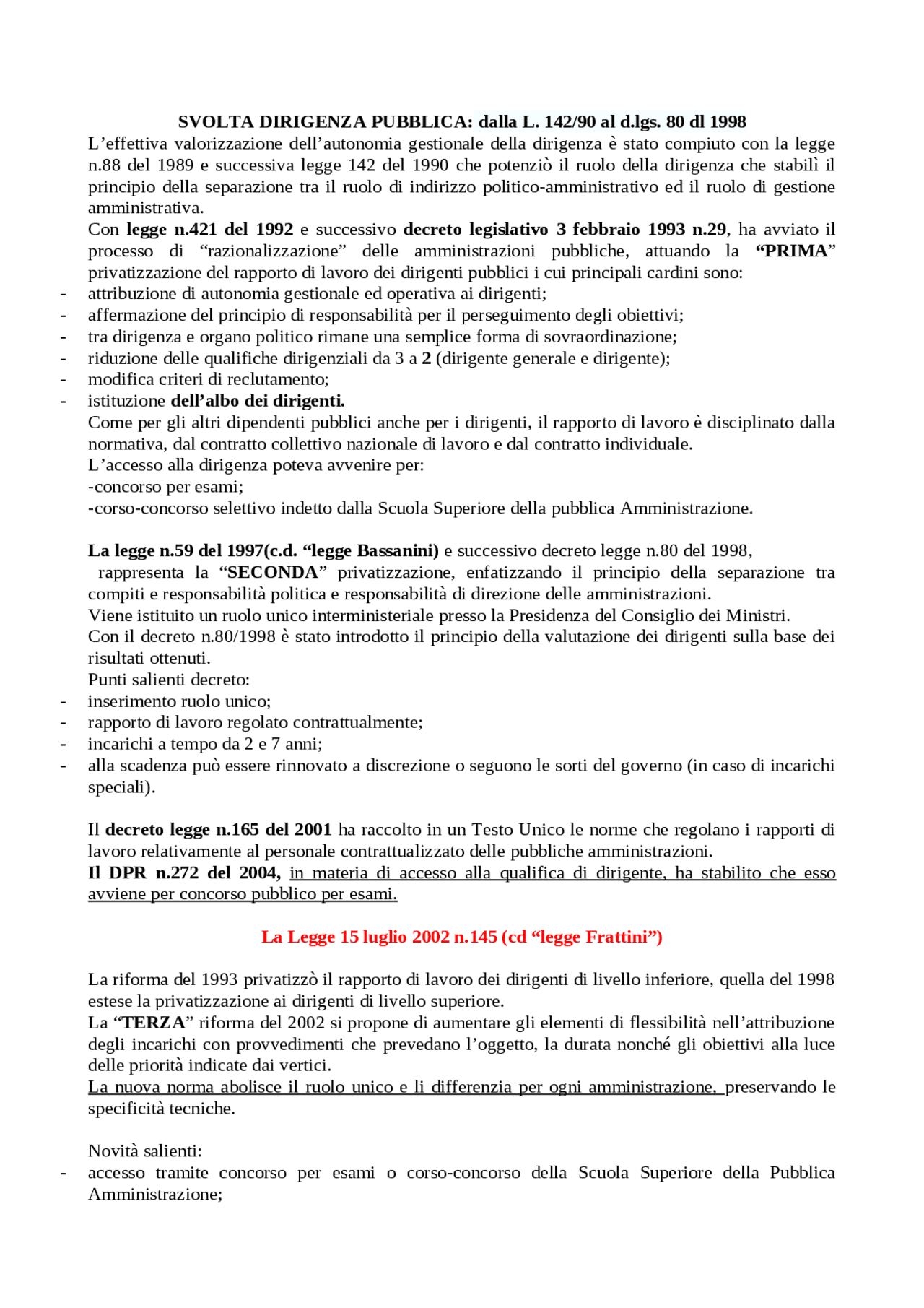 Leggi Per La Dirigenza Nella Pa Docsity