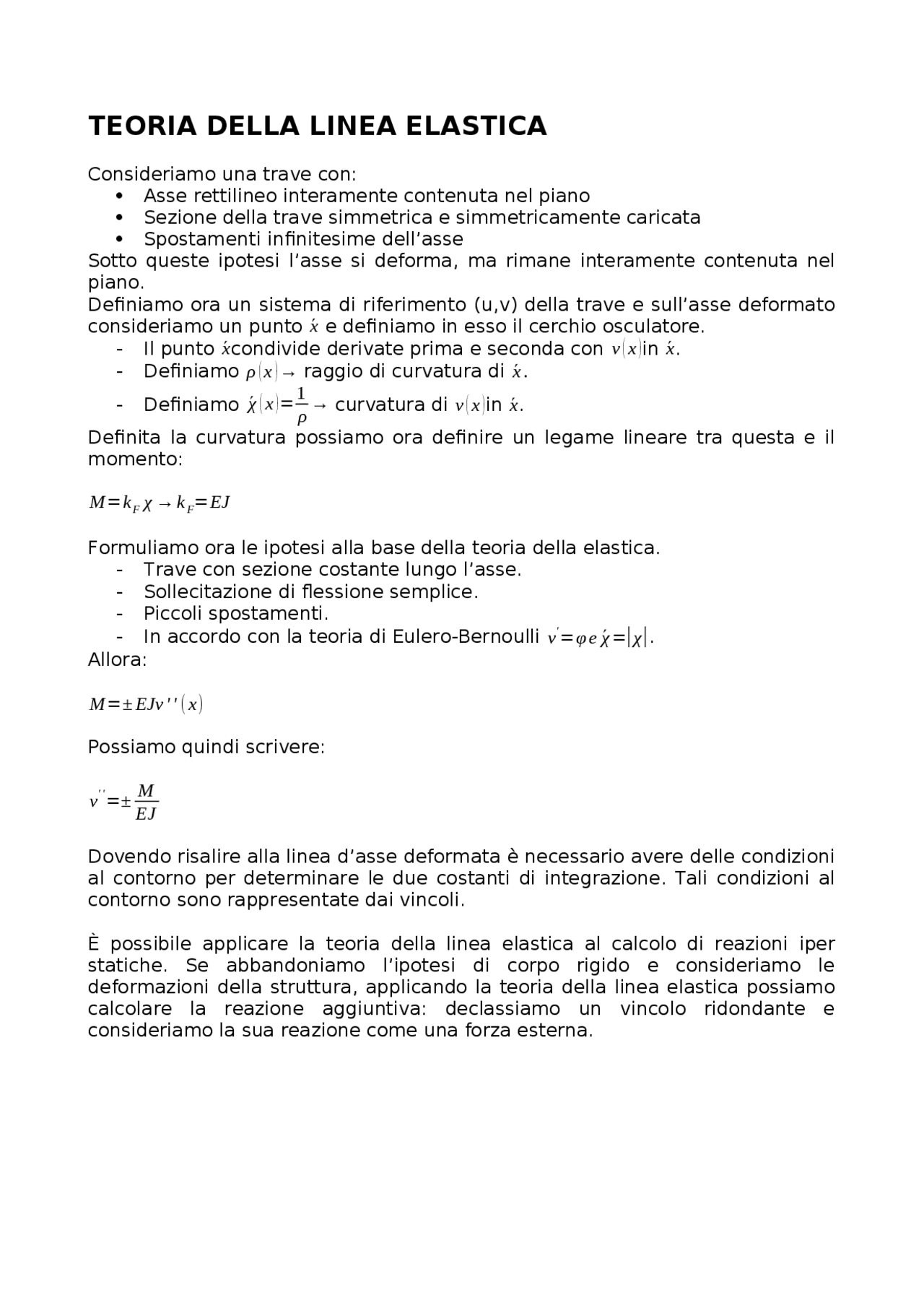 TEORIA DELLA LINEA ELASTICA - Docsity