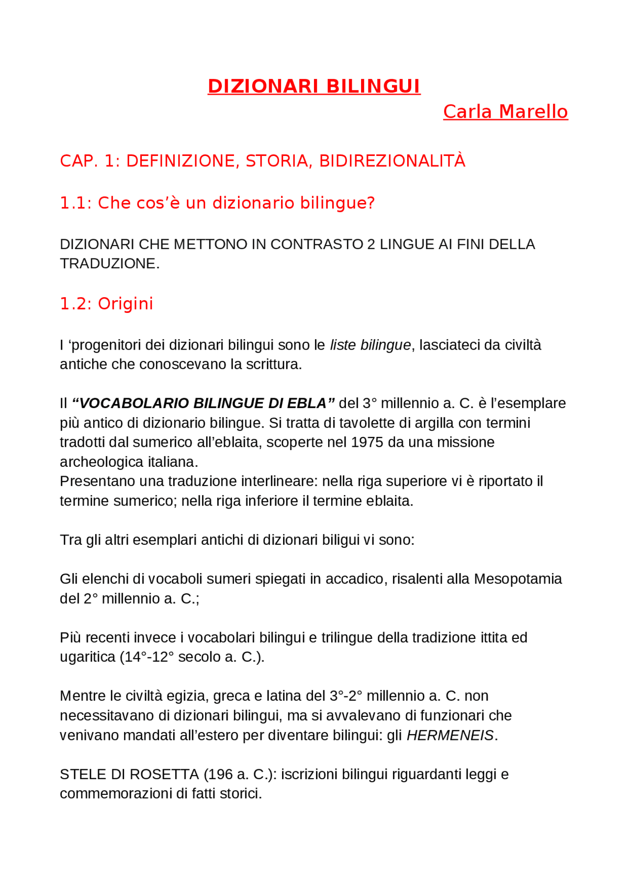 Dizionari Bilingui Riassunto Docsity
