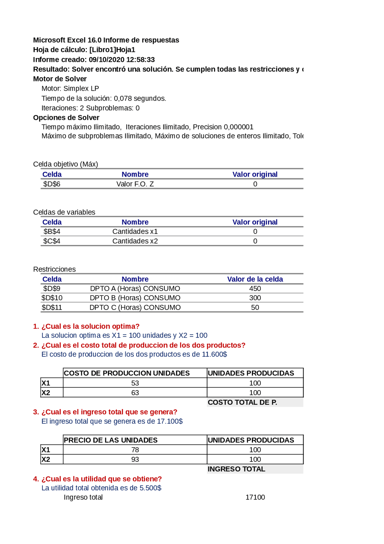 ANALISIS DE SENSIBILIDAD CON SOLVER - Docsity