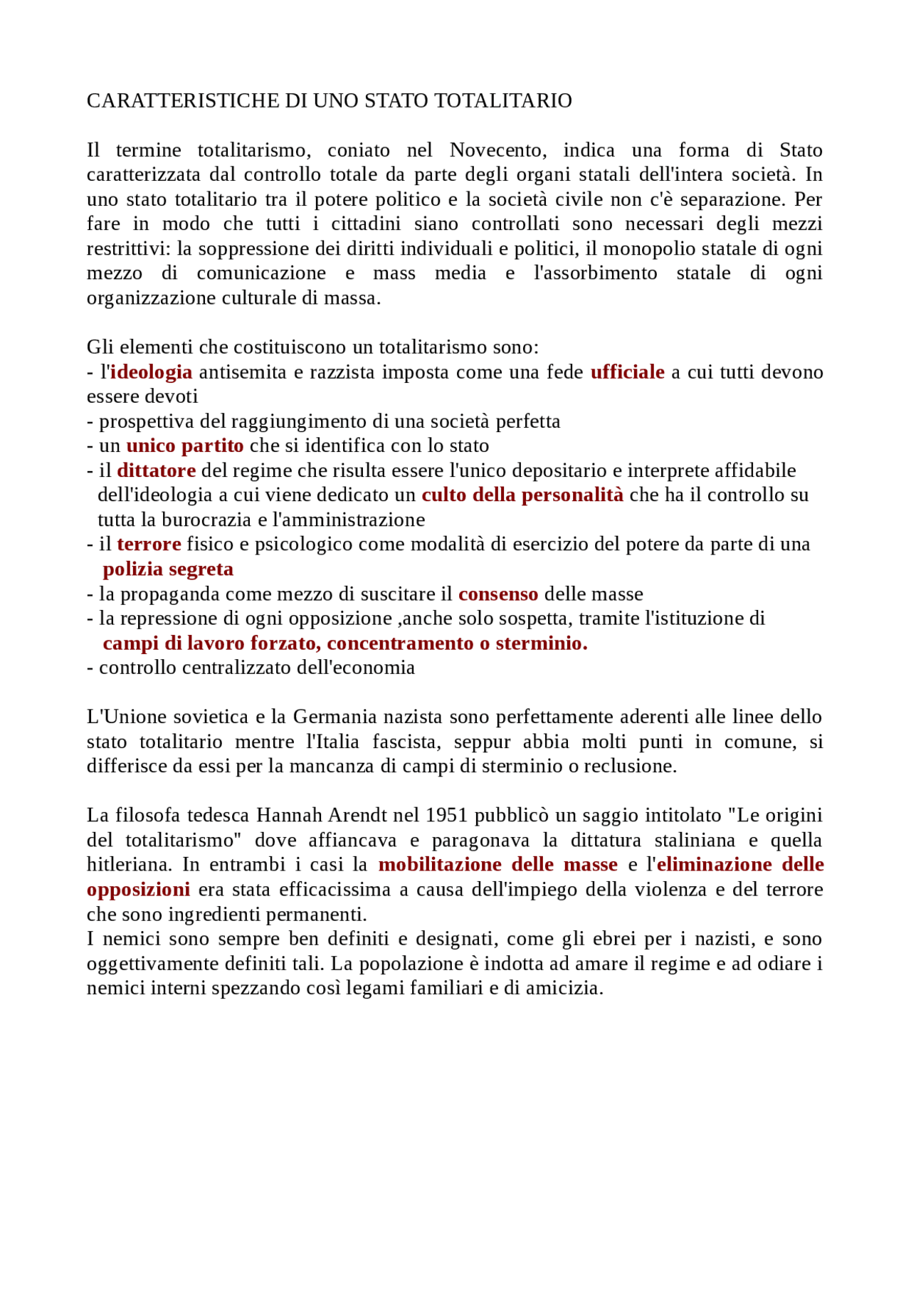Caratteristiche Di Uno Stato Totalitario Docsity