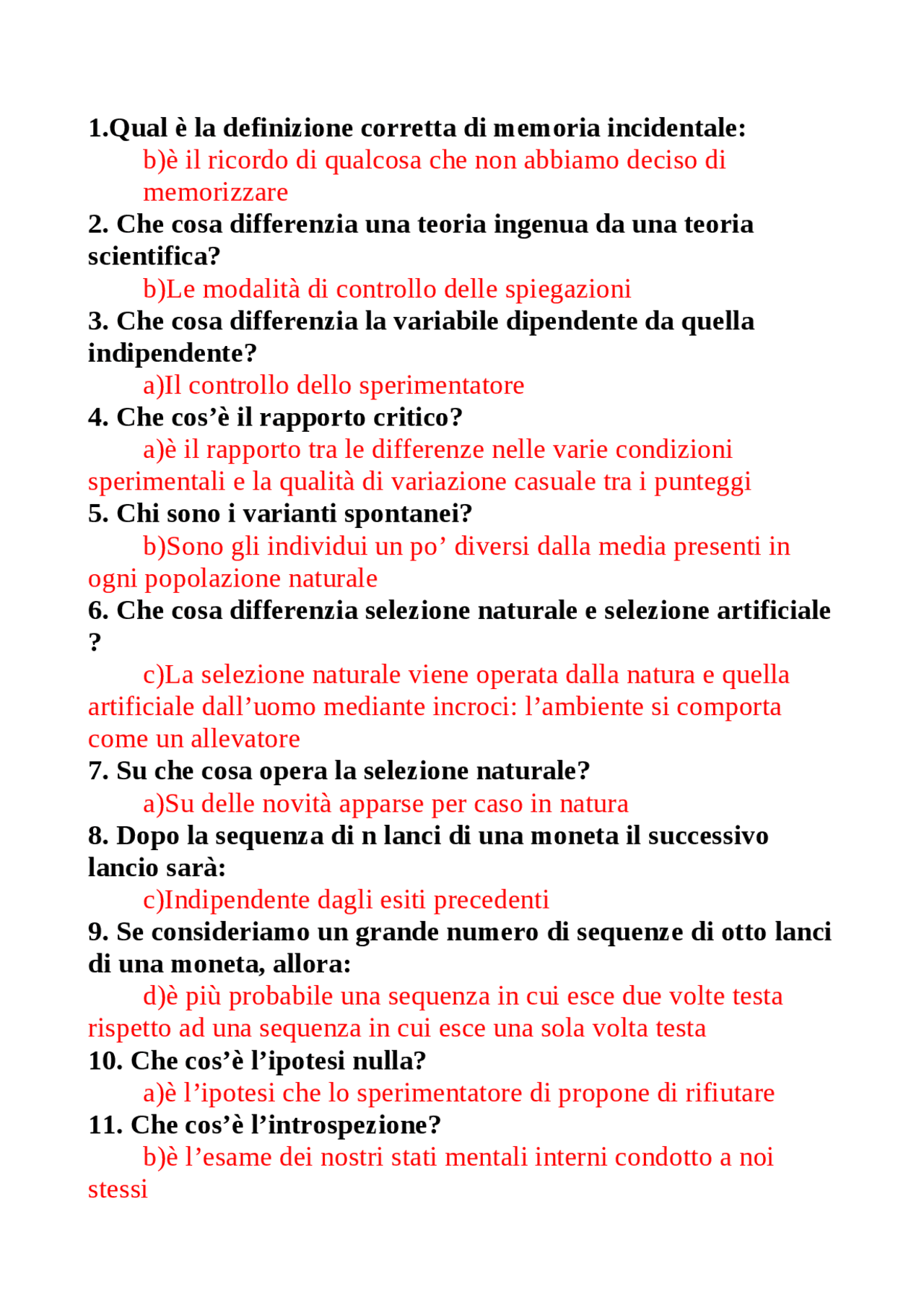 Domande Frequenti Di Psicologia Generale Docsity