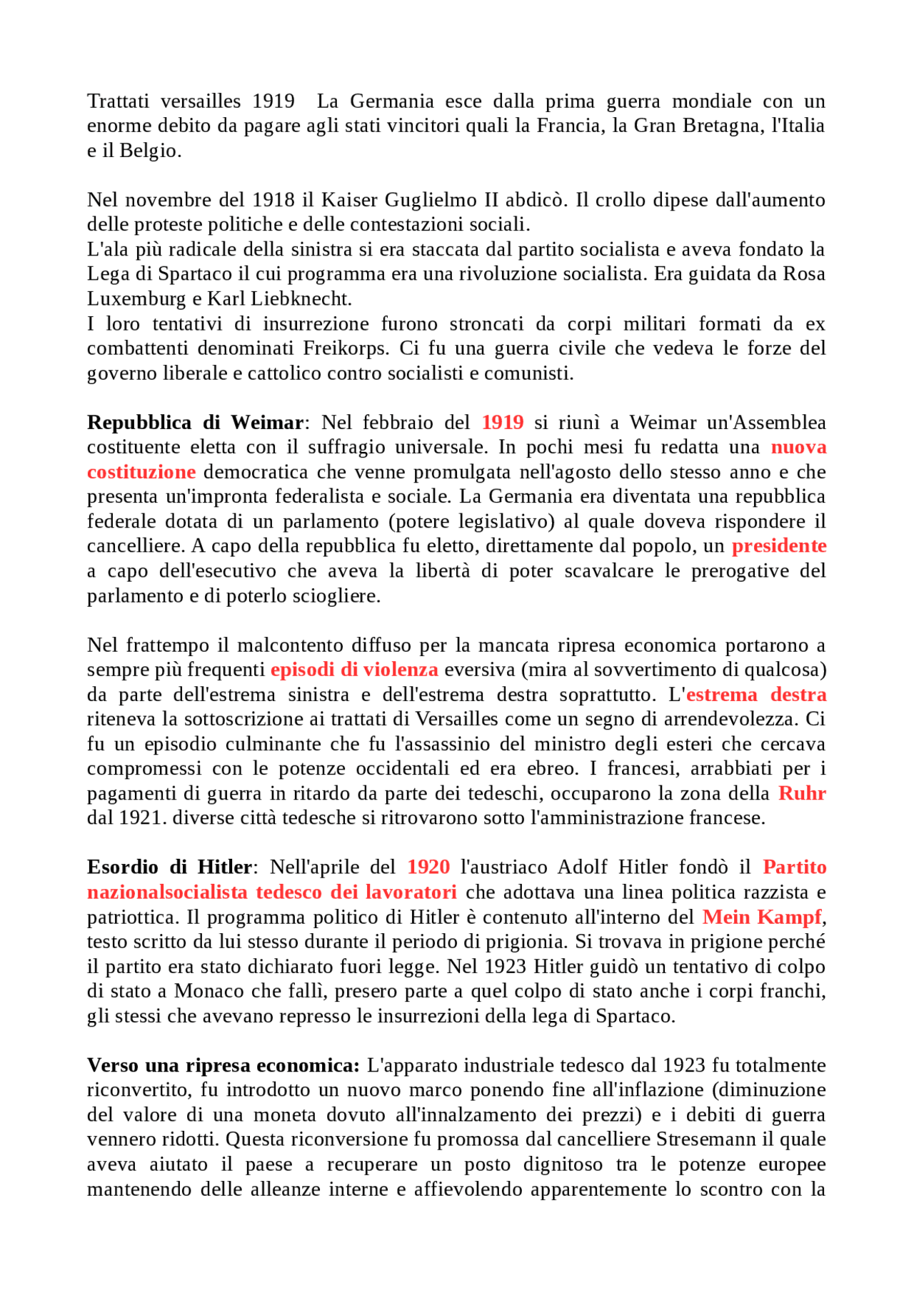 Dalla Repubblica Di Weimar Al Nazismo Di Hitler Docsity