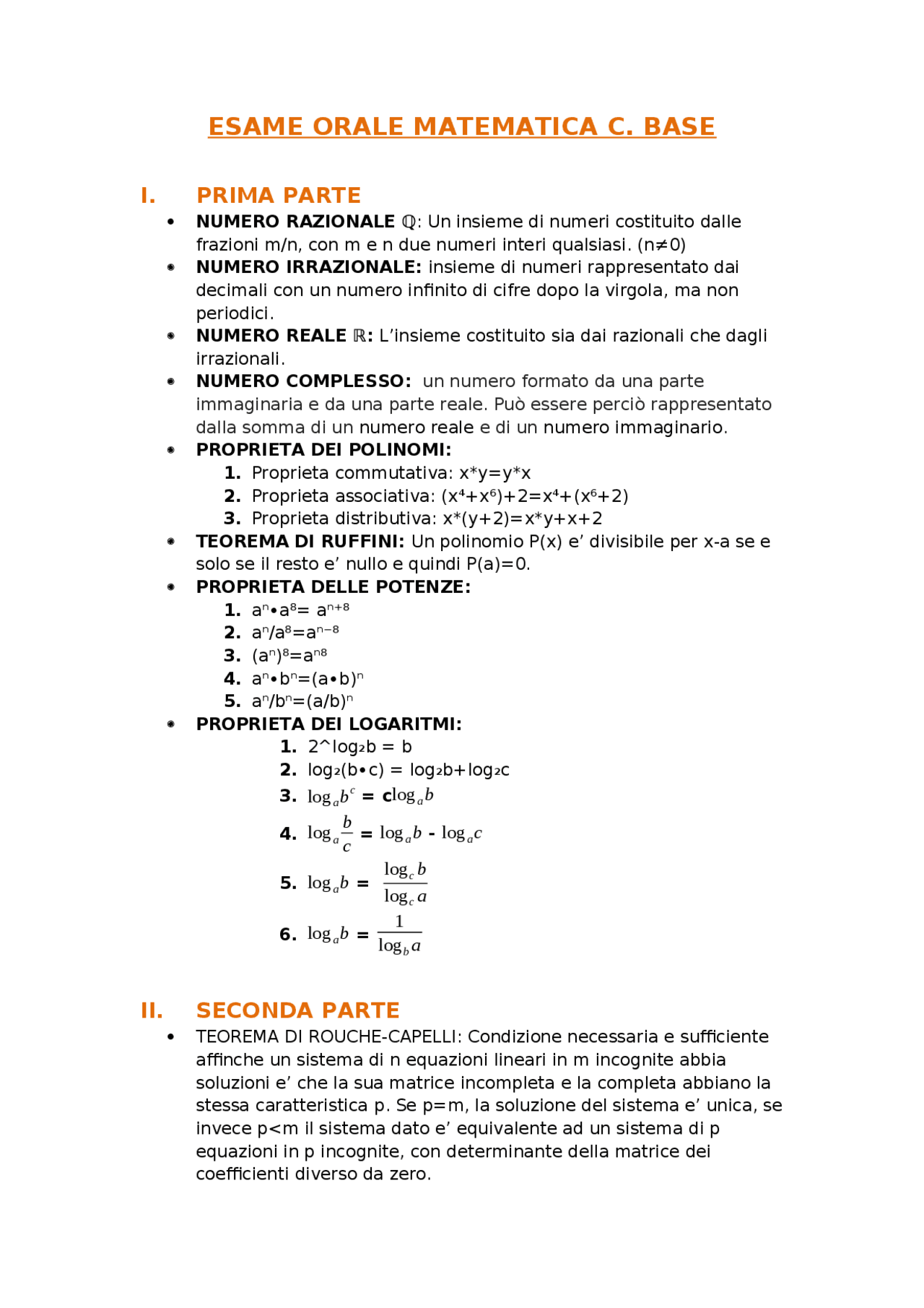 Matematica Corso Base Esame Orale Patrì Docsity