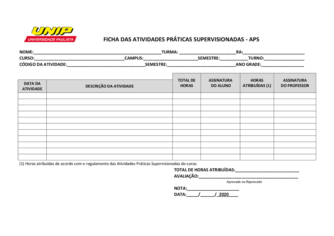 Ficha técnica aps UNIP - Docsity