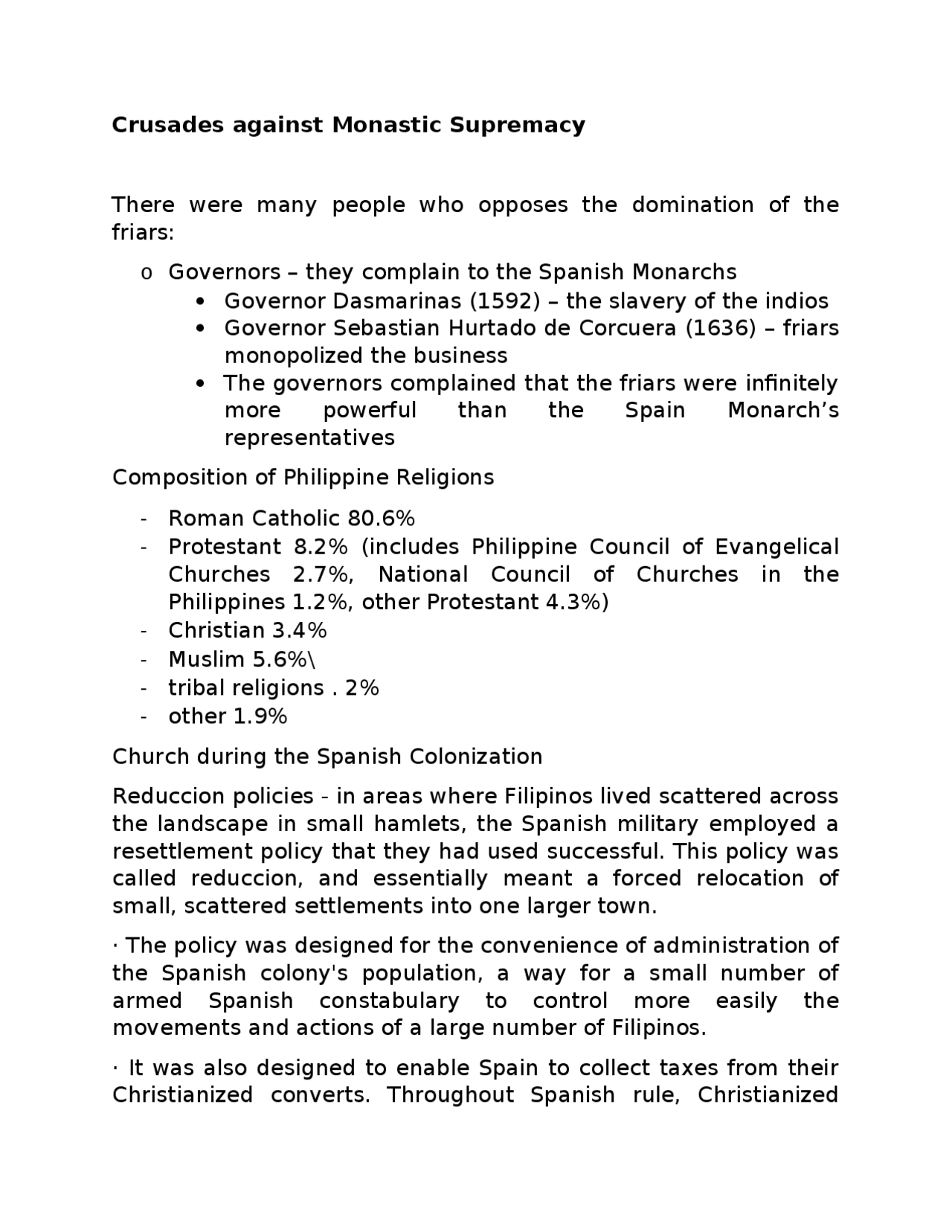 Crusades against Monastic Supremacy | Study notes History | Docsity